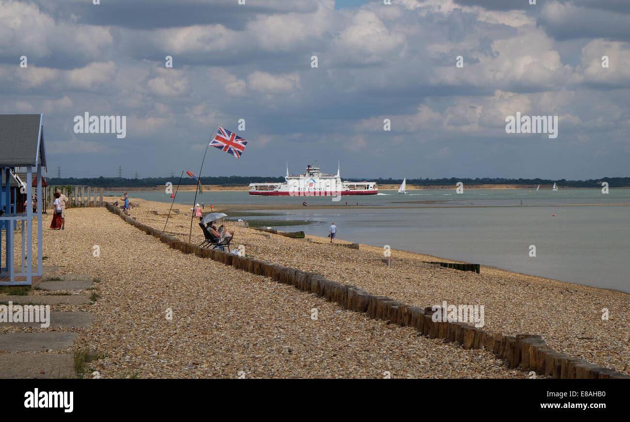 A Red Funnel ferry passes Calshot beach on way to the Isle of Wight ...