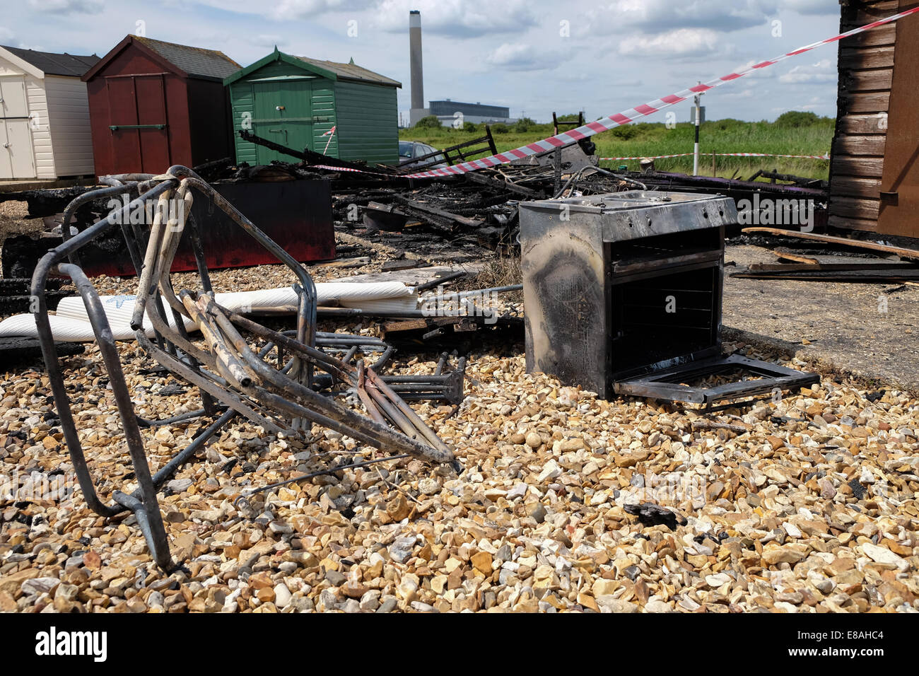 Beach Huts destroyed by fire at Calshot beach hampshire near ...