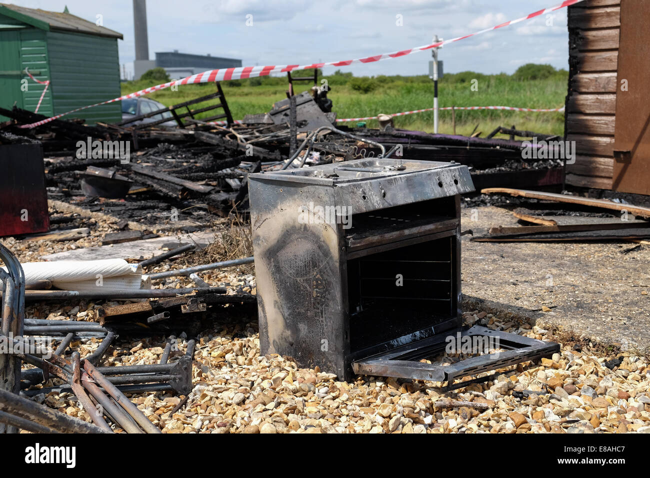 Beach Huts destroyed by fire at Calshot beach hampshire near ...