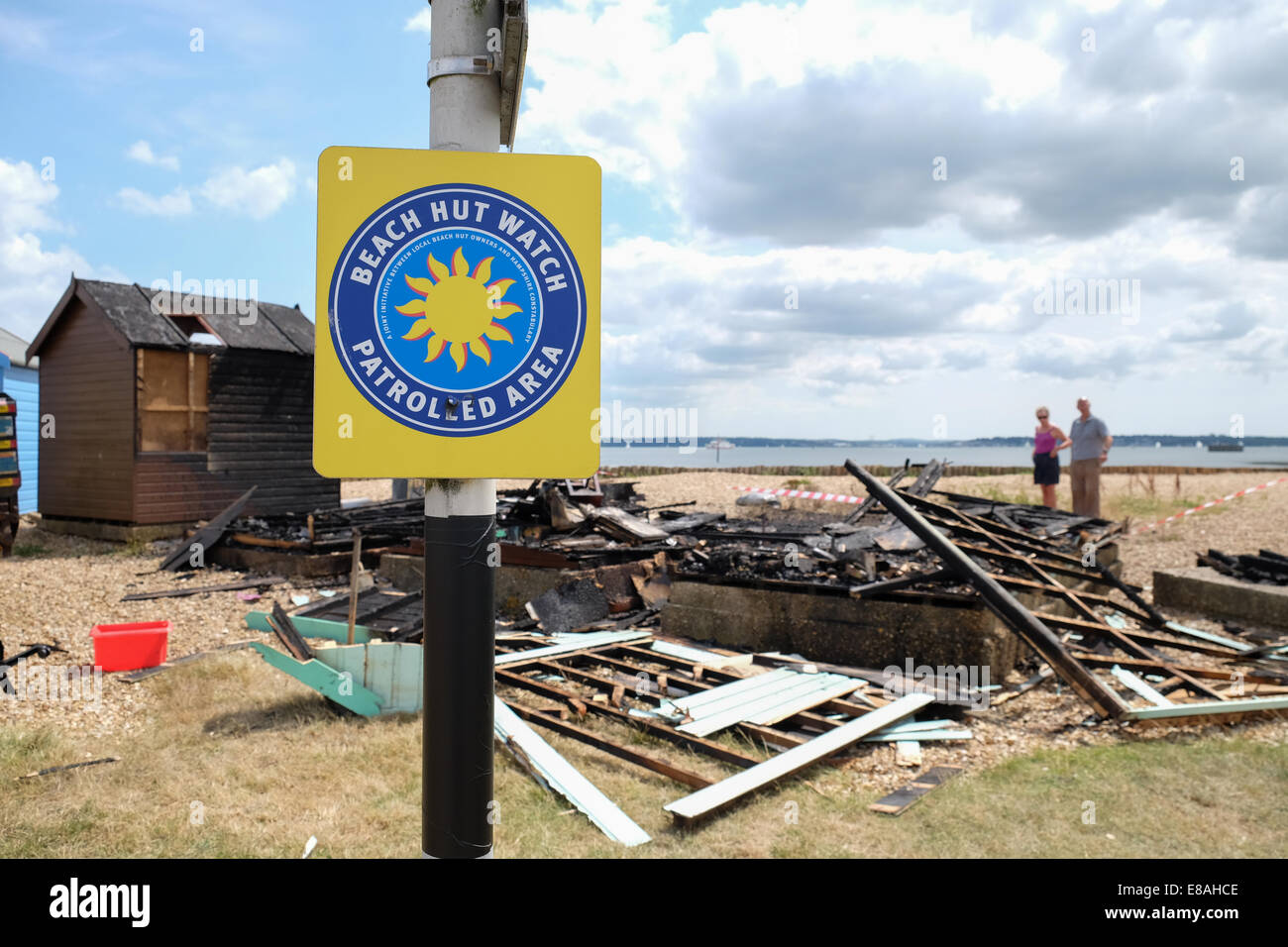 Beach Huts destroyed by fire at Calshot beach hampshire near ...