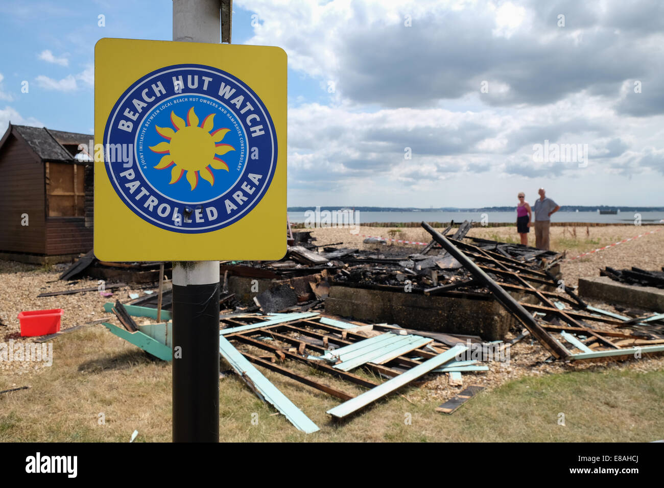 Beach Huts destroyed by fire at Calshot beach hampshire near ...