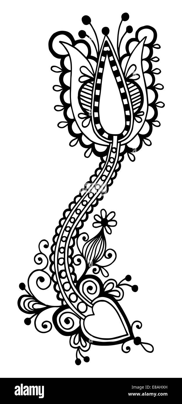 black line art ornate flower design Stock Photo - Alamy
