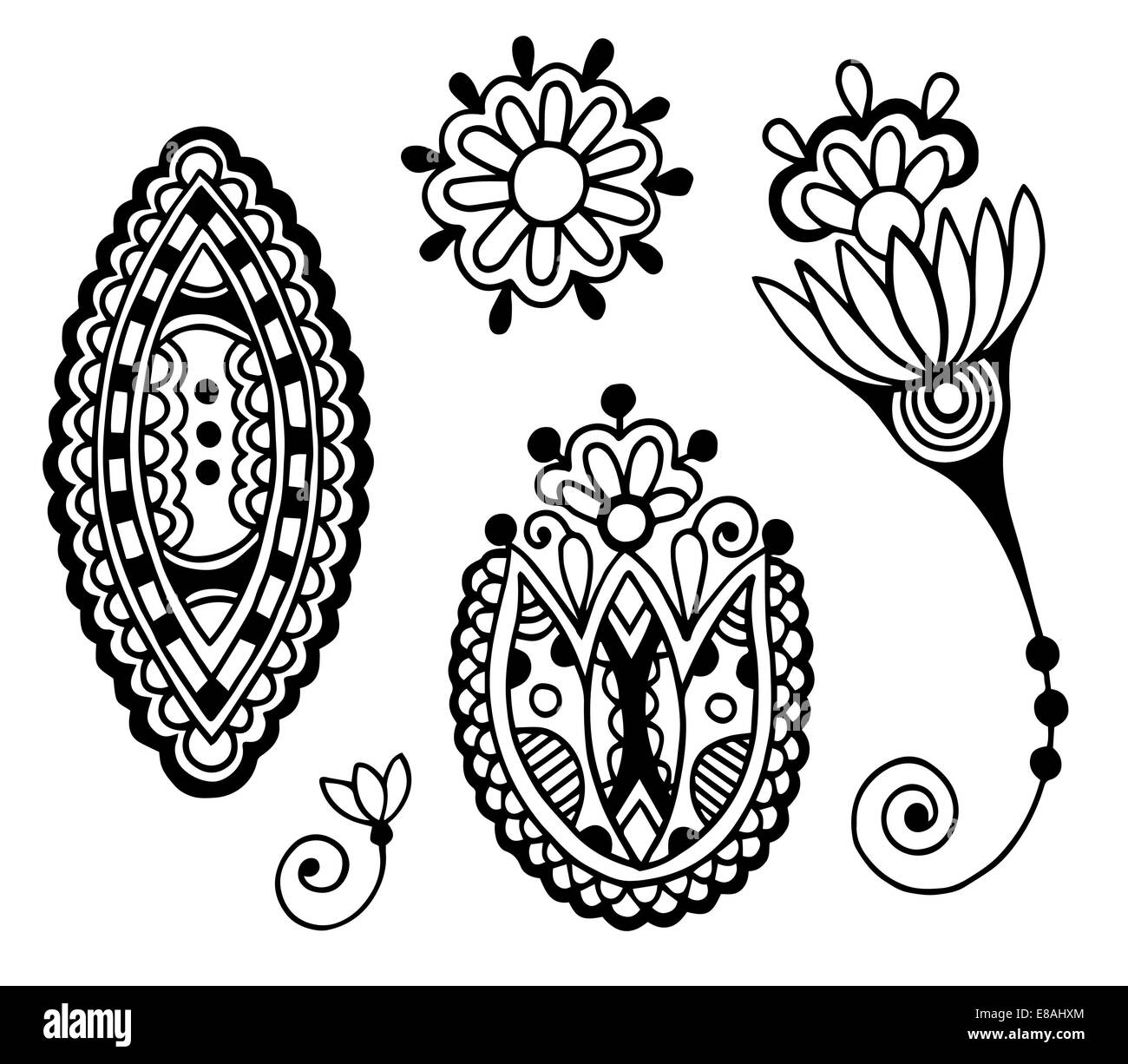 black line art ornate flower design collection Stock Photo - Alamy
