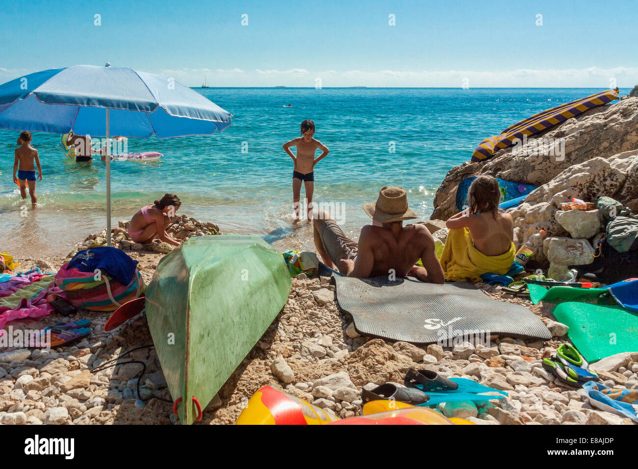 Tourists on a beach in Jagodna village, Hvar island, Croatia Stock ...