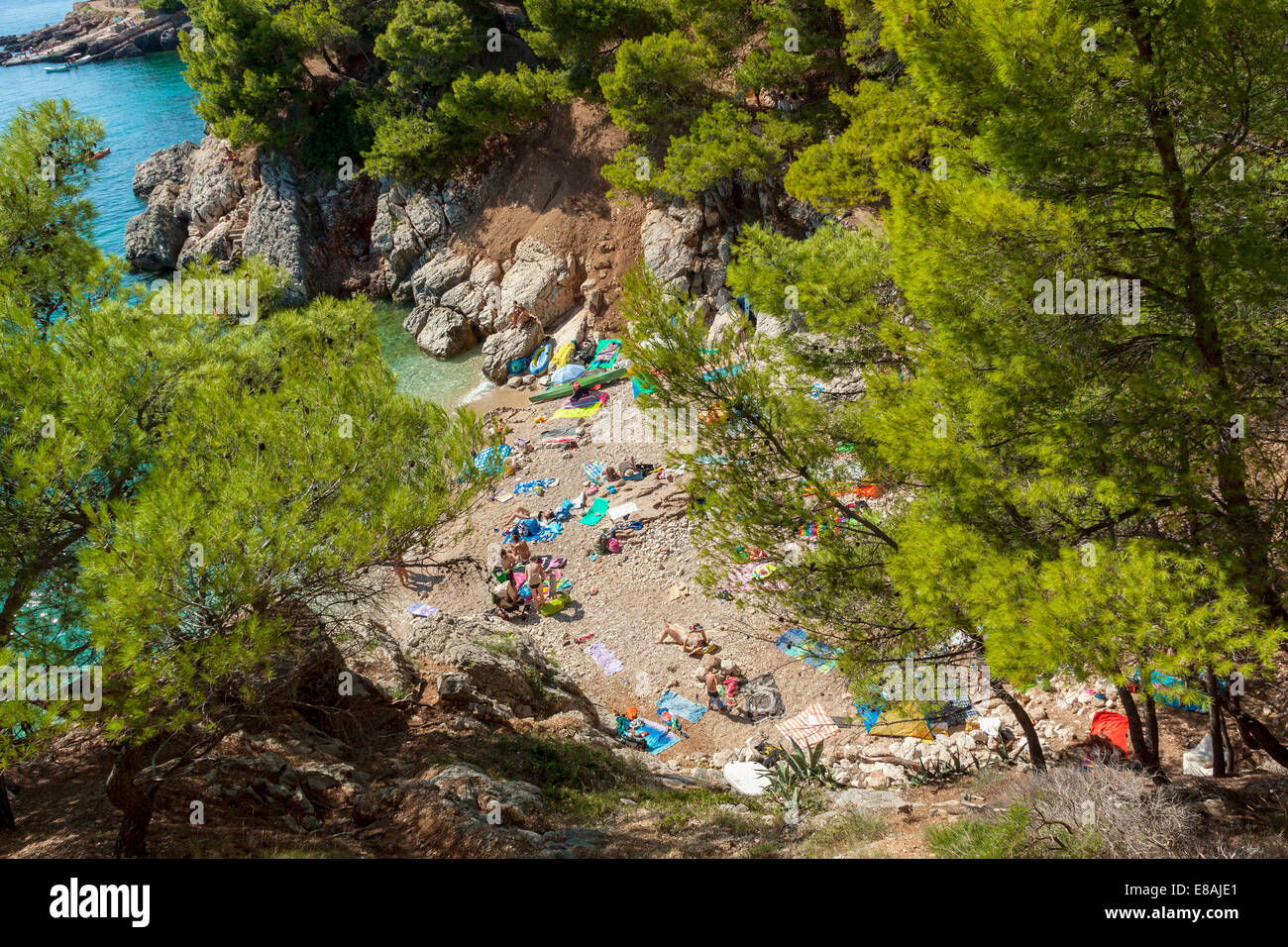 Tourists on a beach in Jagodna village, Hvar island, Croatia Stock ...