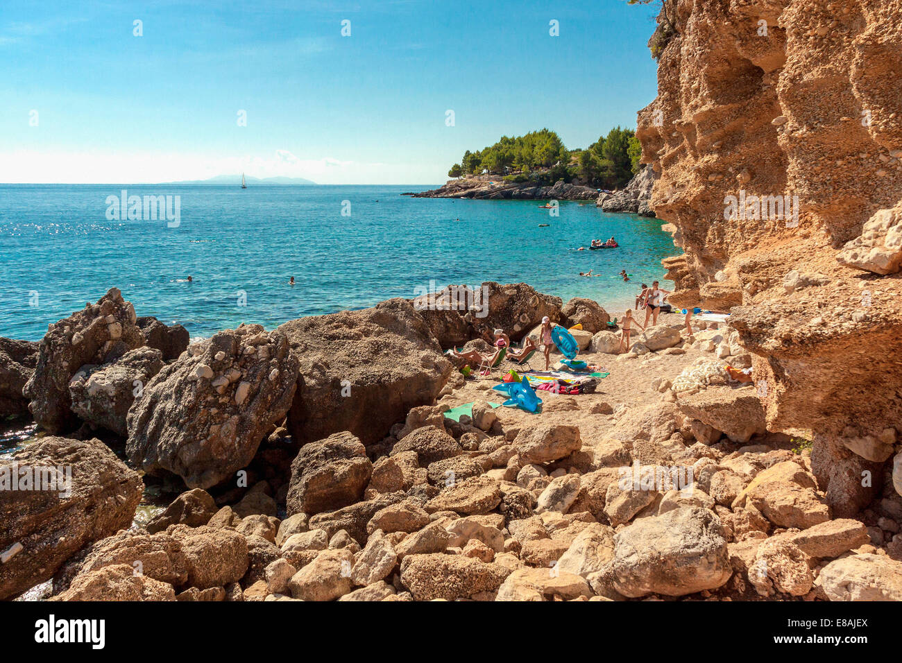Tourists on a beach in Jagodna village, Hvar island, Croatia Stock ...