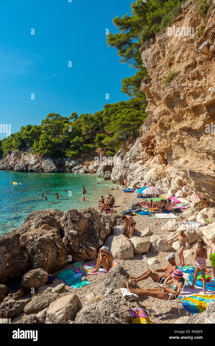Tourists on a beach in Jagodna village, Hvar island, Croatia Stock ...