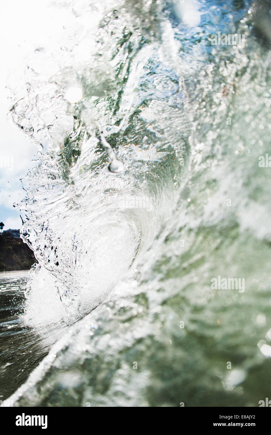 Close up side view of rolling ocean wave, Encinitas, California, USA ...