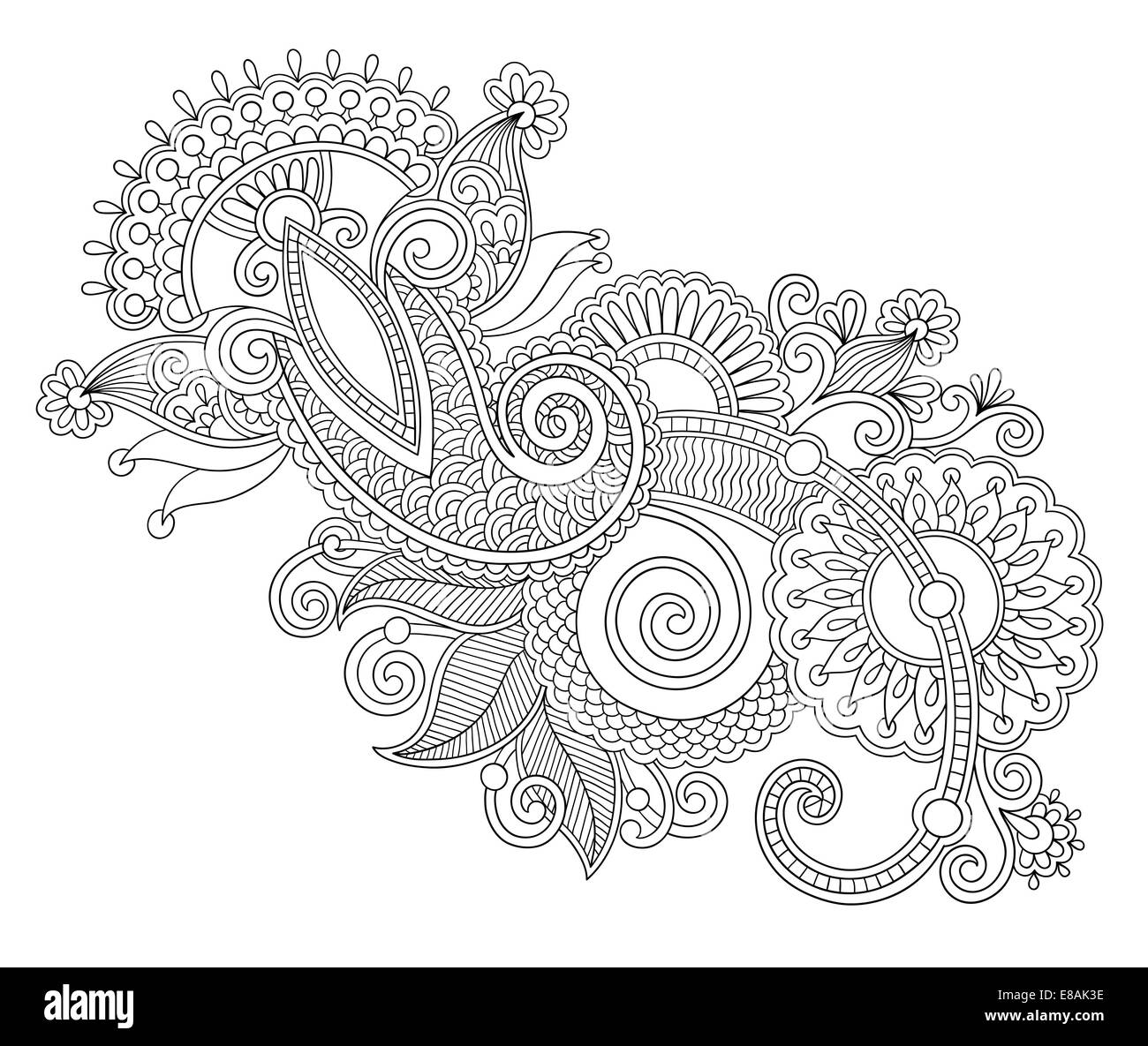 original hand draw line art ornate flower design Stock Photo - Alamy