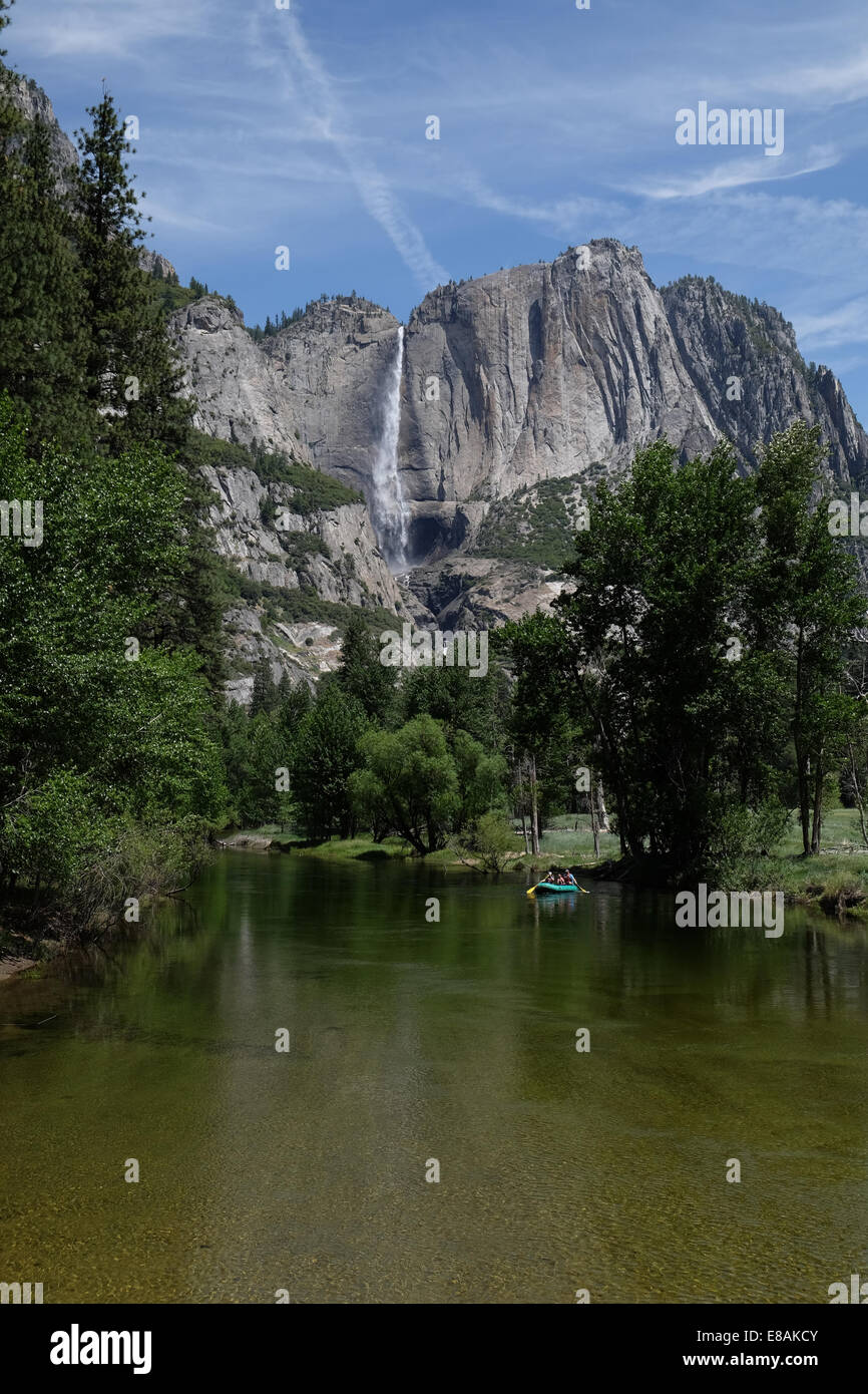 The river Merced in Yosemite park with people rafting on Stock Photo ...