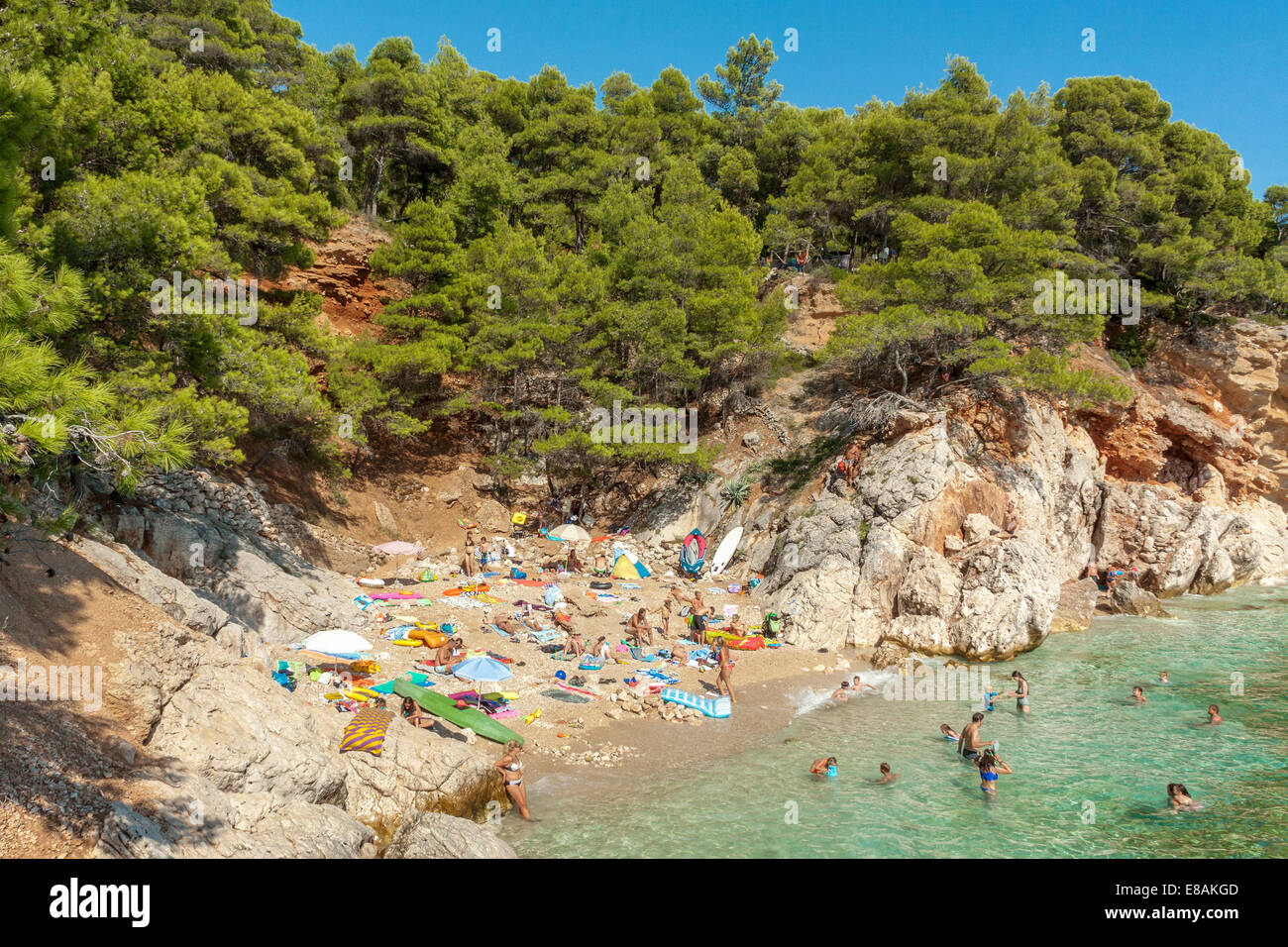 Tourists on a beach in Jagodna village, Hvar island, Croatia Stock ...