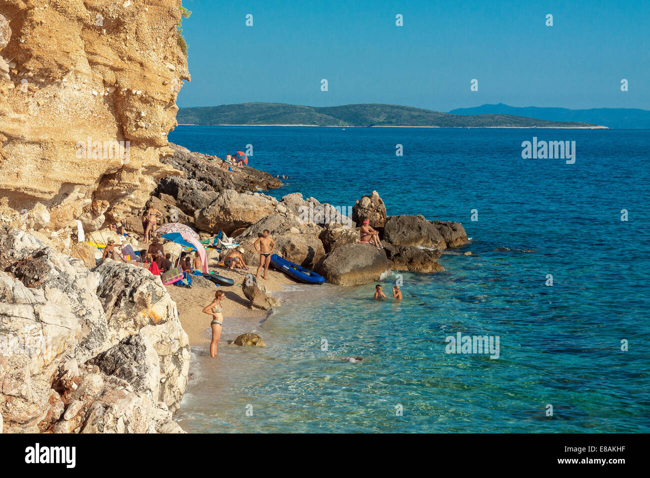 Tourists on a beach in Jagodna village, Hvar island, Croatia Stock ...