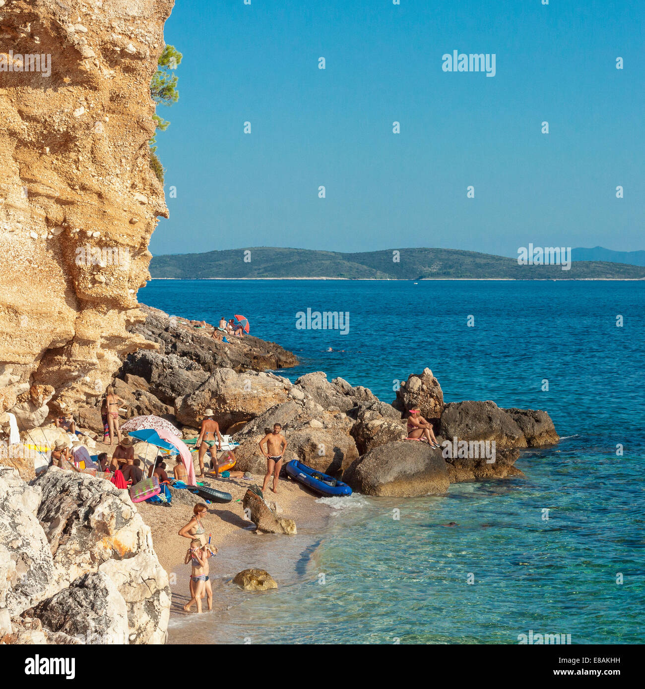Tourists on a beach in Jagodna village, Hvar island, Croatia Stock ...