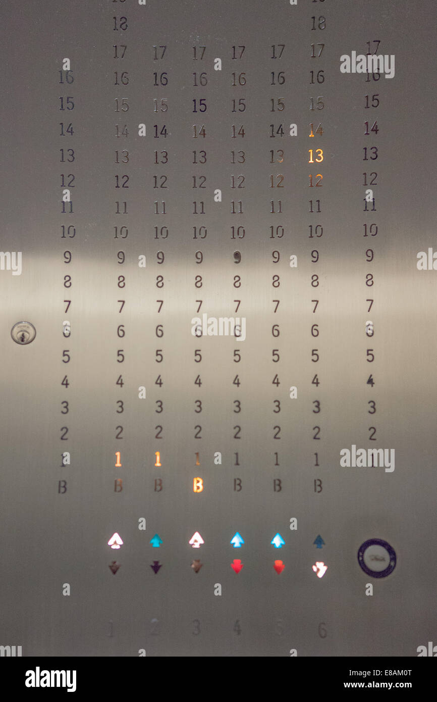Close up of illuminated elevator information panel Stock Photo - Alamy