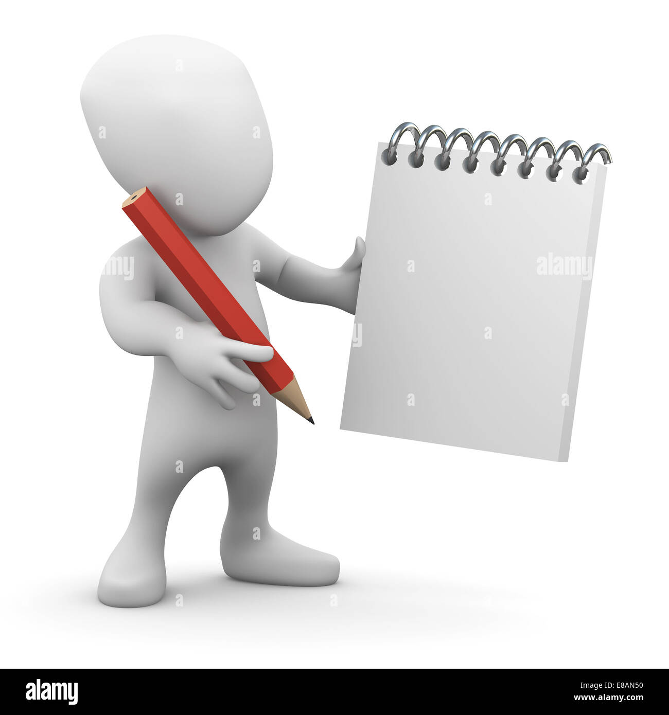 3d render of a little person holding a notepad and pencil Stock Photo ...