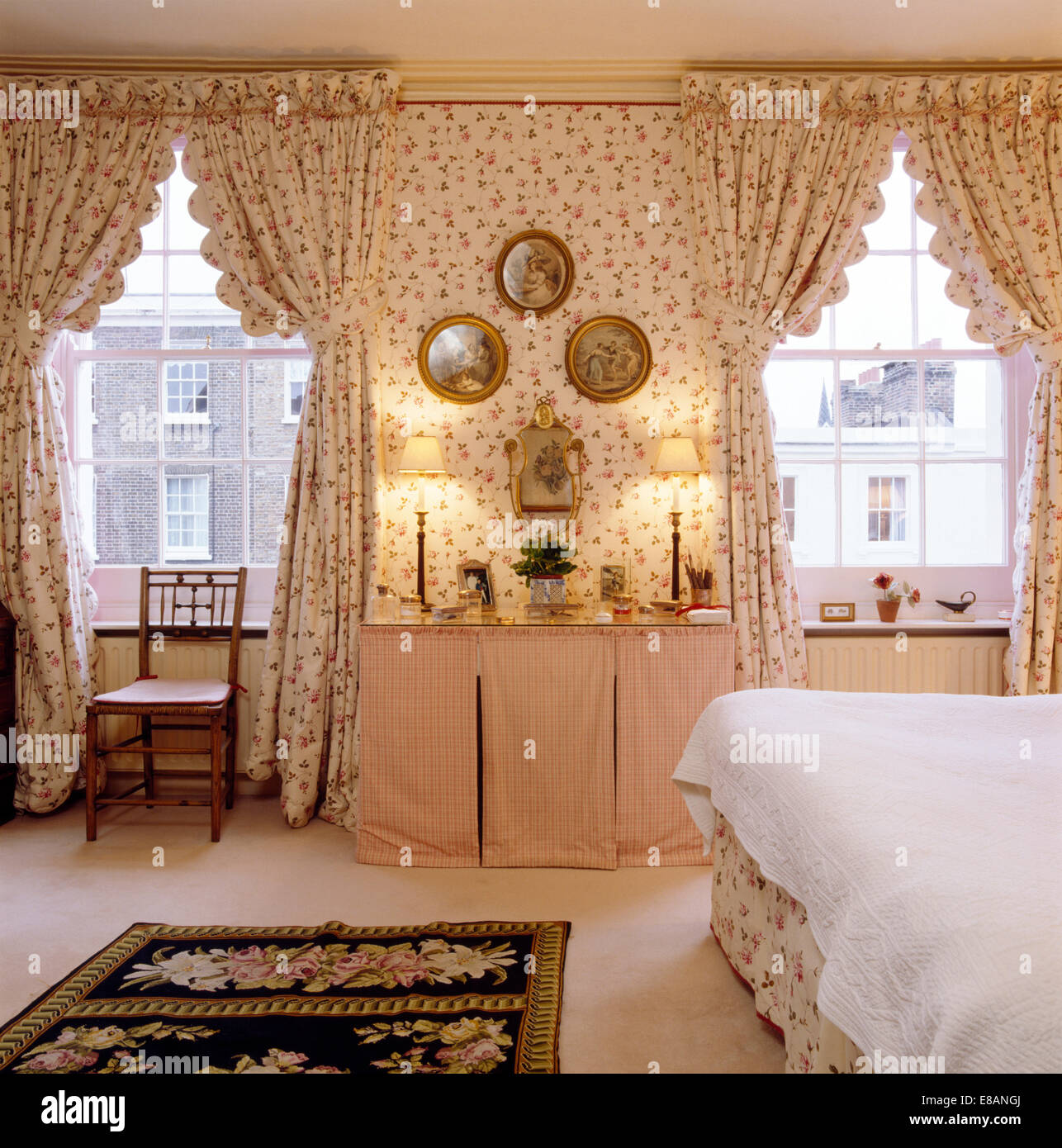 Interiors bedrooms dressing tables curtains hi-res stock photography ...