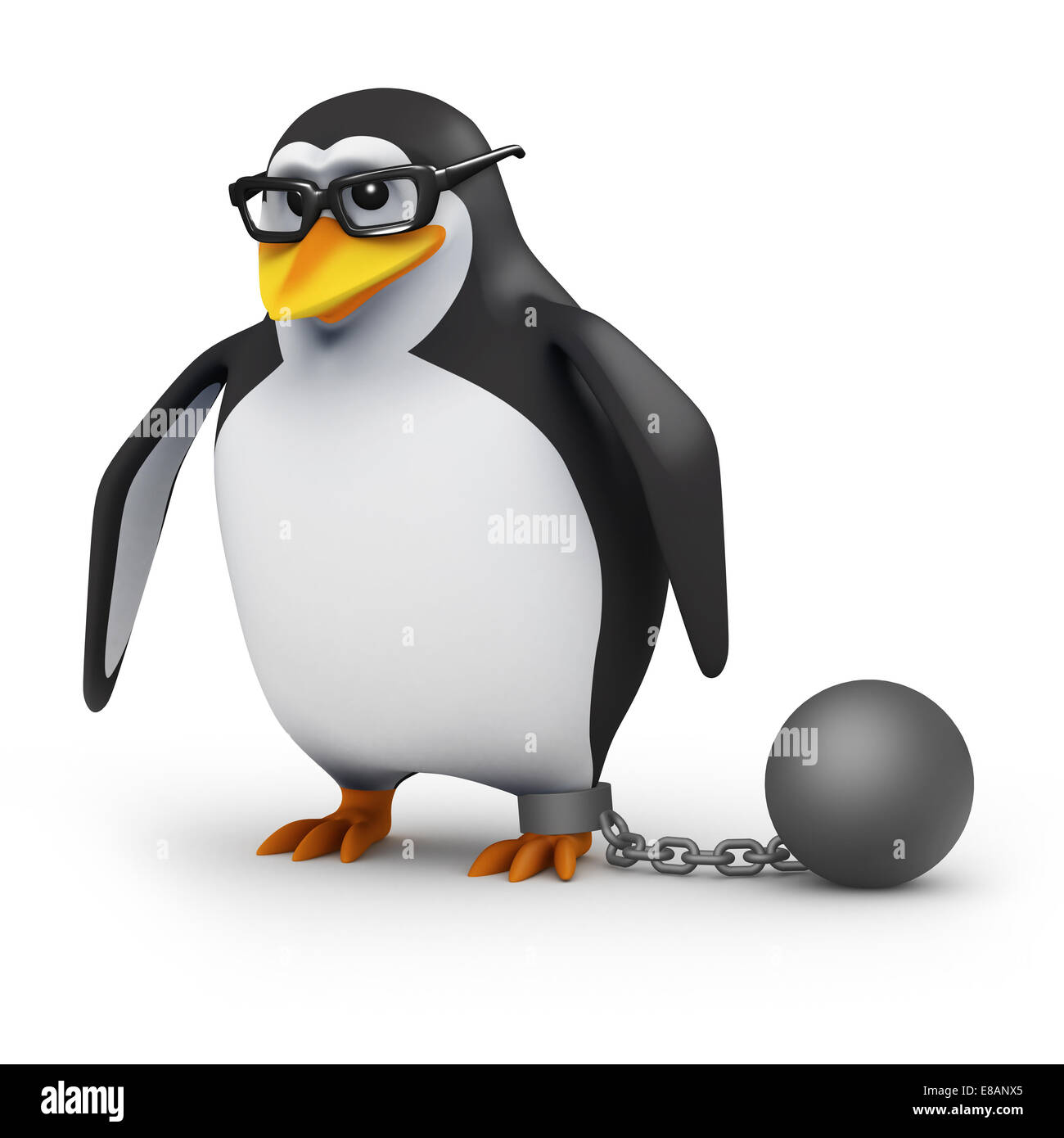 3d render of a penguin dragging a ball and chain Stock Photo - Alamy