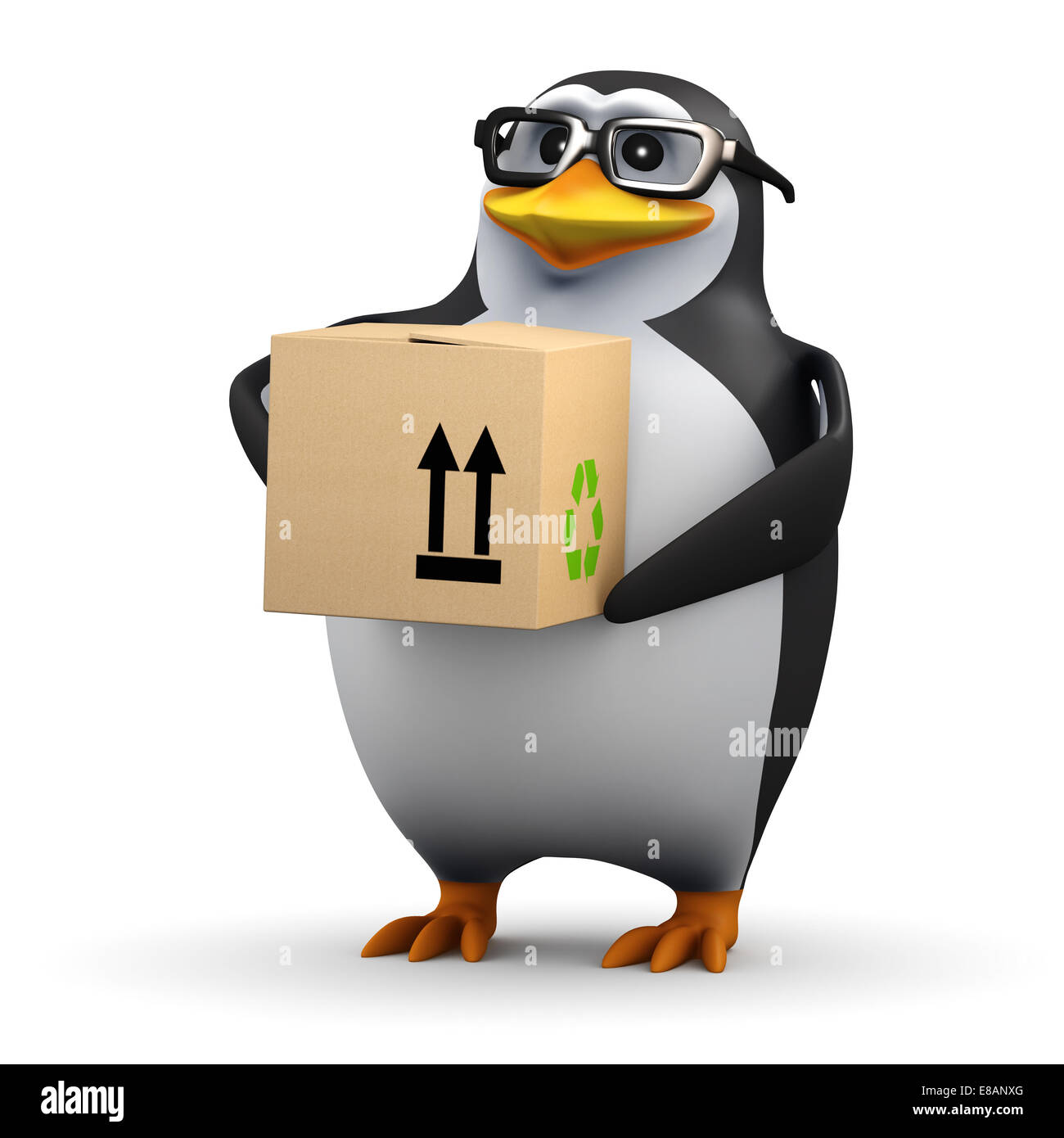 3d render of a penguin carrying a cardboard box Stock Photo - Alamy