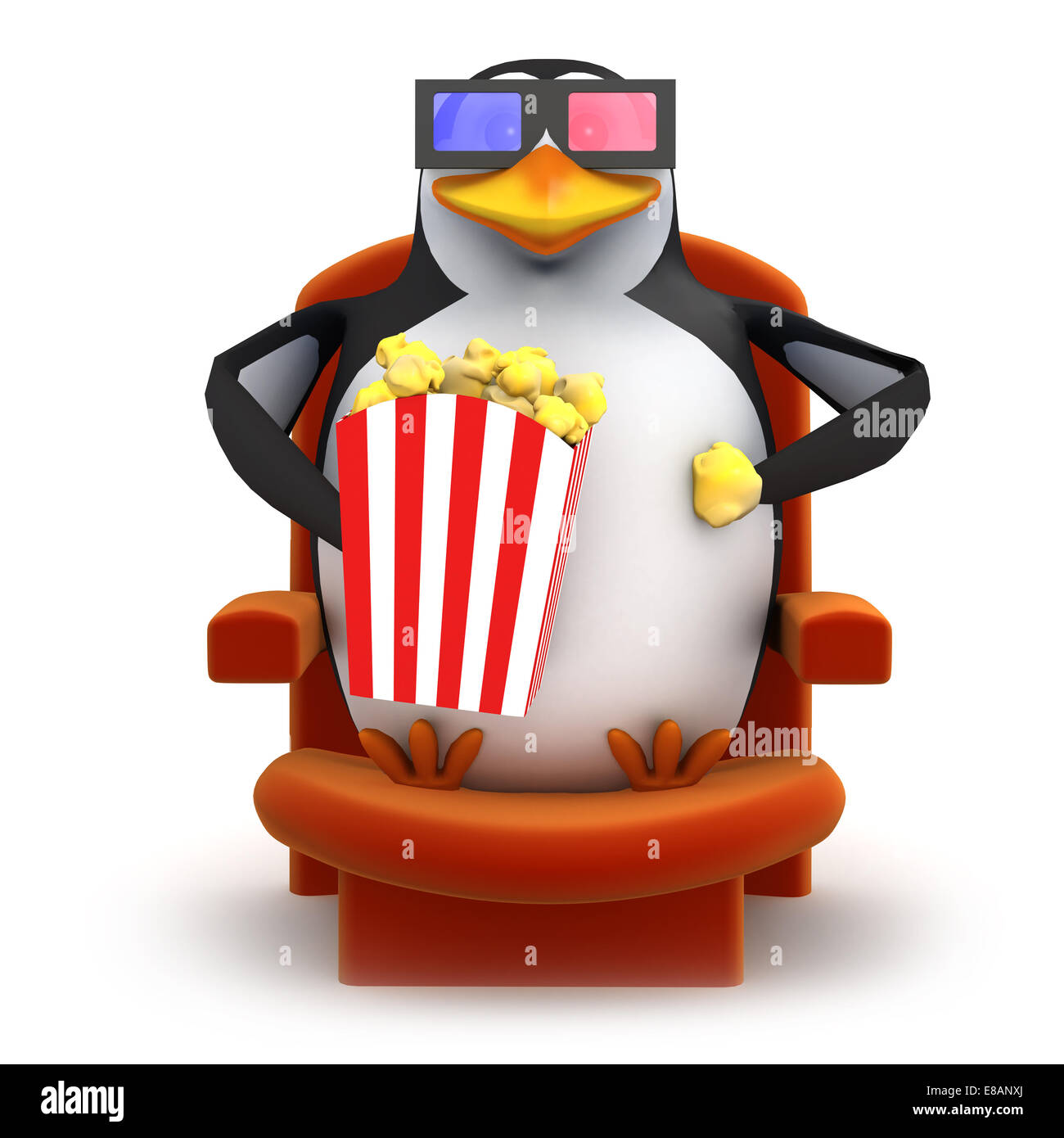 3d render of a penguin at the cinema eating popcorn Stock Photo - Alamy