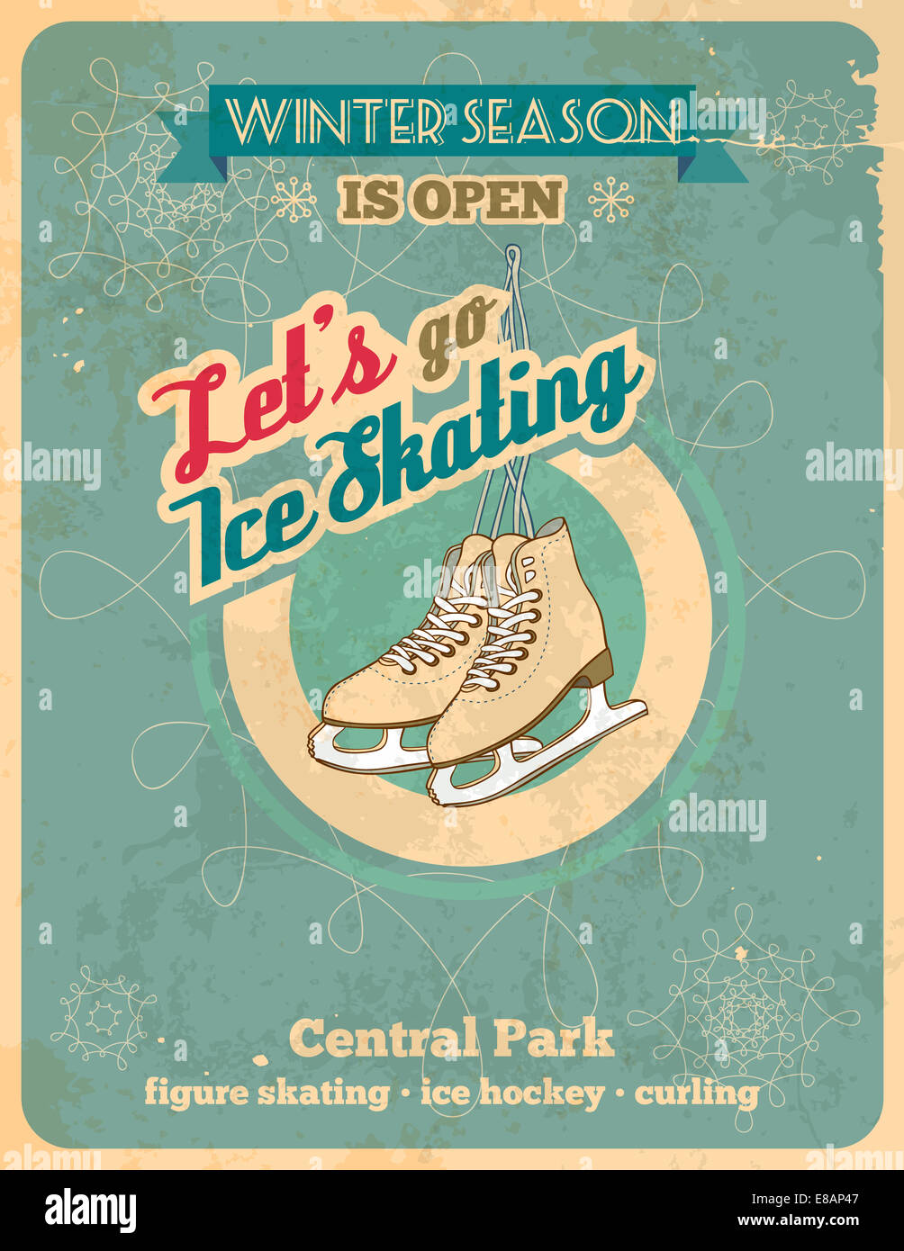 Vector sport poster in retro style with skates and titles Stock Photo ...