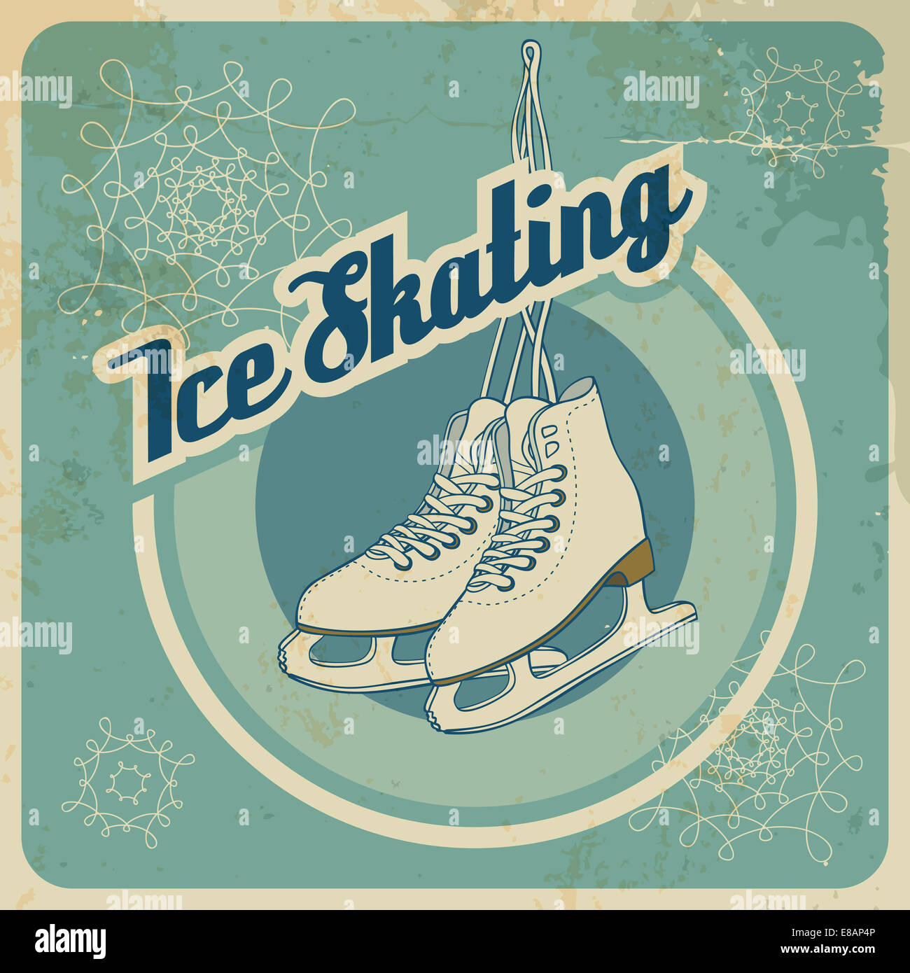 Iсe skating card in retro style with blue background Stock Photo - Alamy
