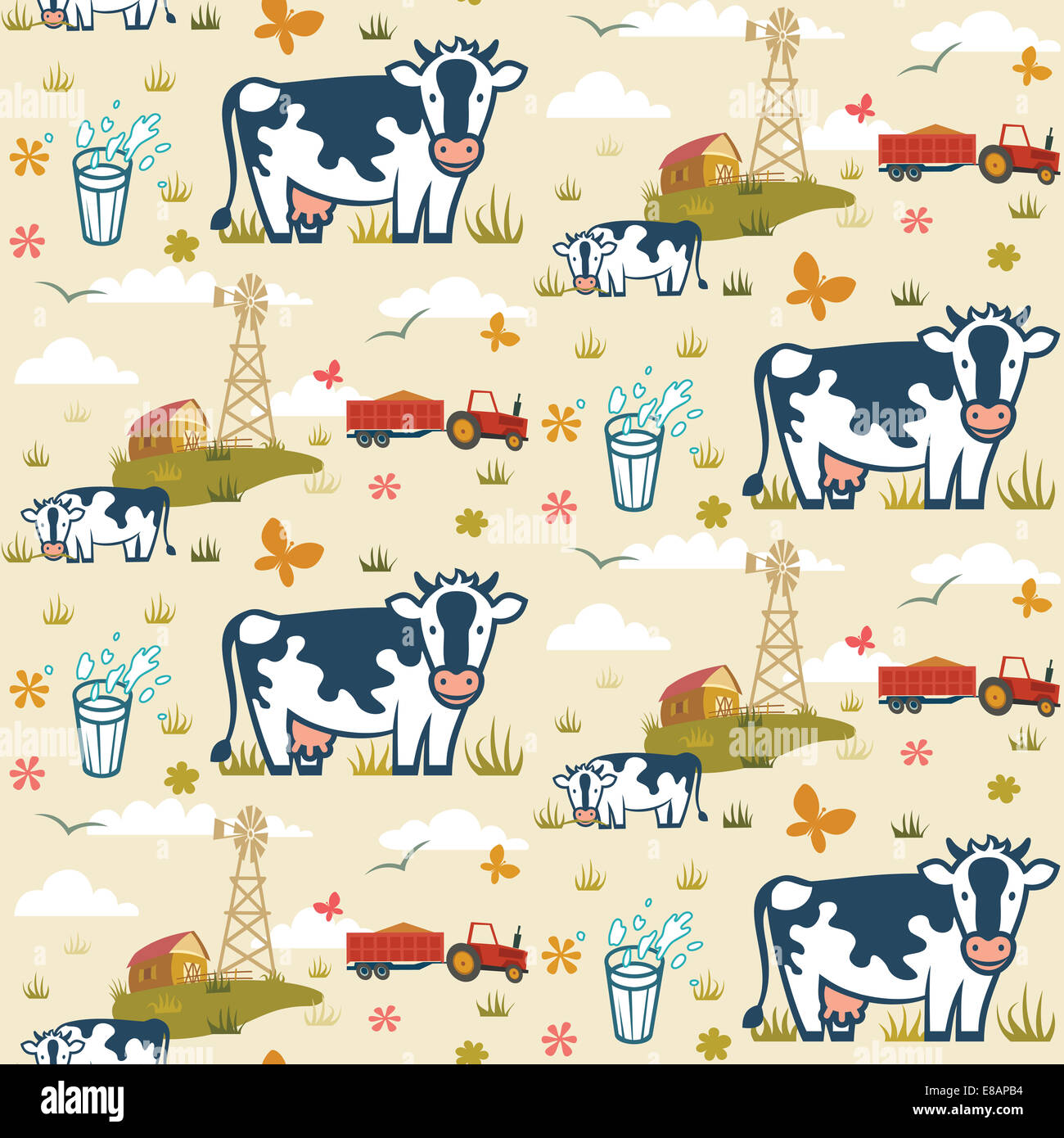 Cows on a farm background seamless pattern Stock Photo - Alamy