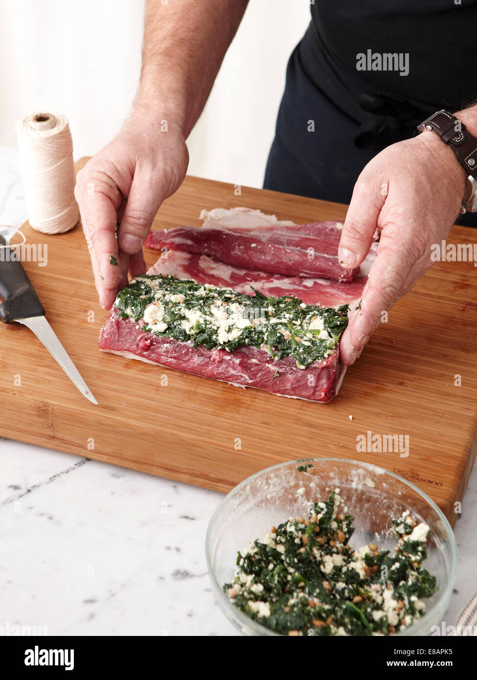 How to make Rolled Rare Lamb Ratatouille Step 05 Stock Photo - Alamy