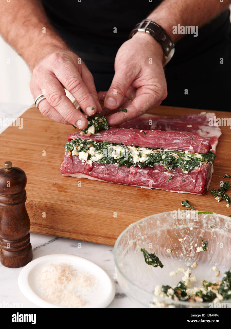 How to make Rolled Rare Lamb Ratatouille Step 06 Stock Photo - Alamy