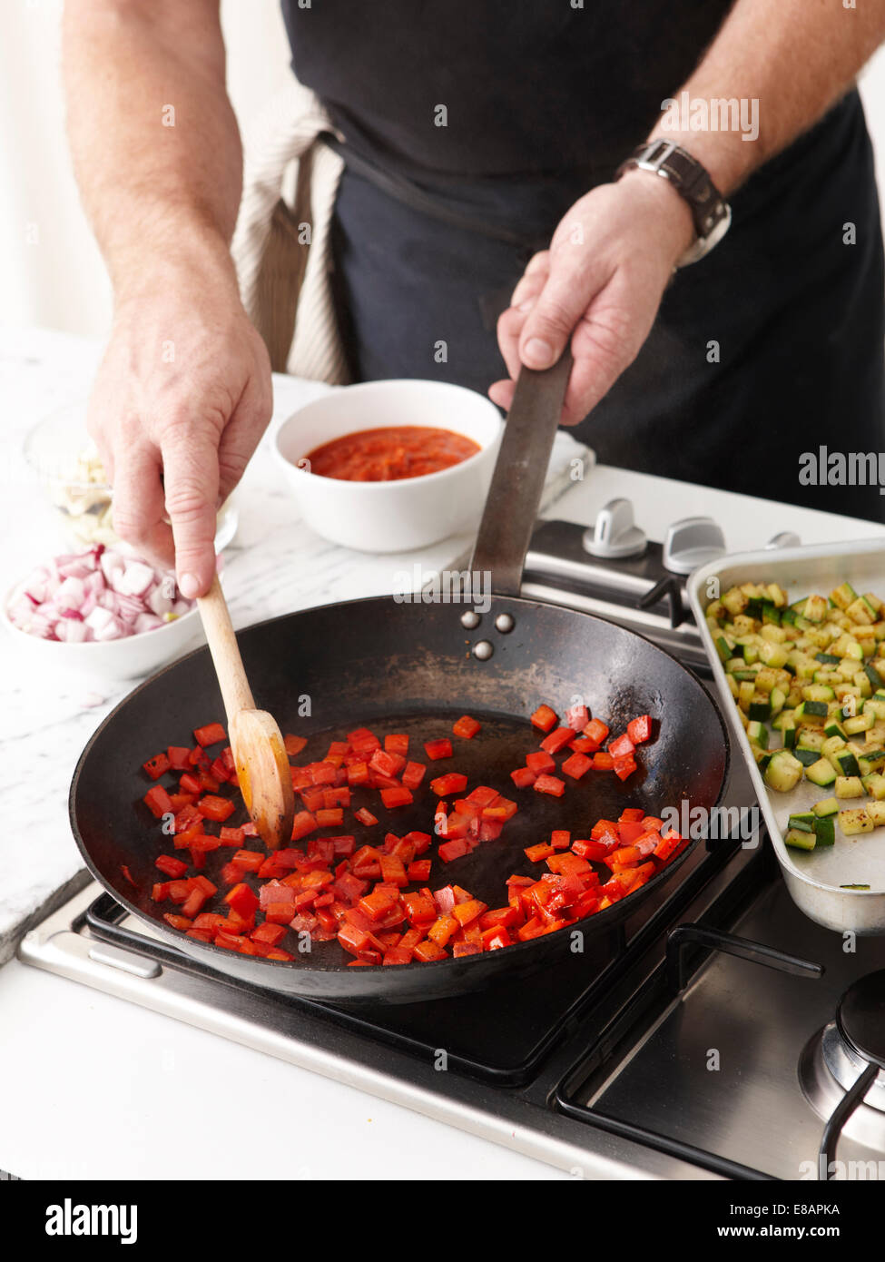 How to make Rolled Rare Lamb Ratatouille Step 10 Stock Photo - Alamy