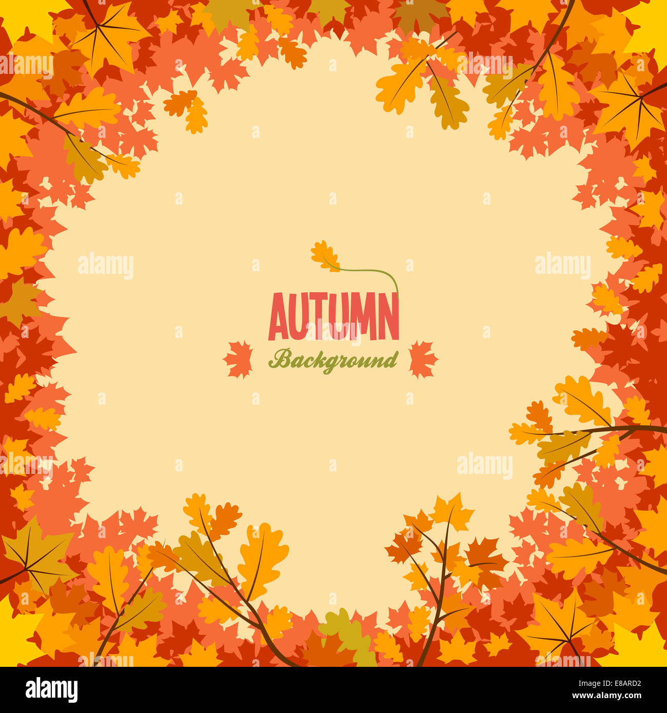 Autumnal circle frame background with maple and oak leaves Stock Photo ...