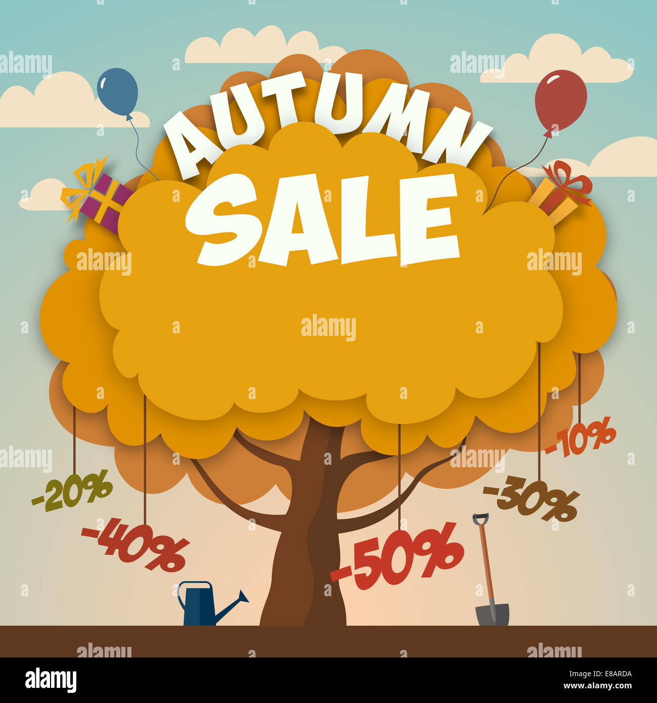 Sale advertising poster on autumn tree background with discounts Stock ...