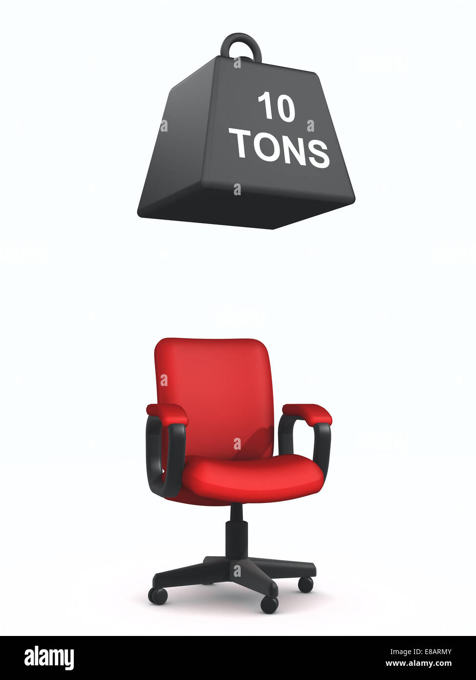 3d render of an office chair with a 10 ton weight falling towards it ...
