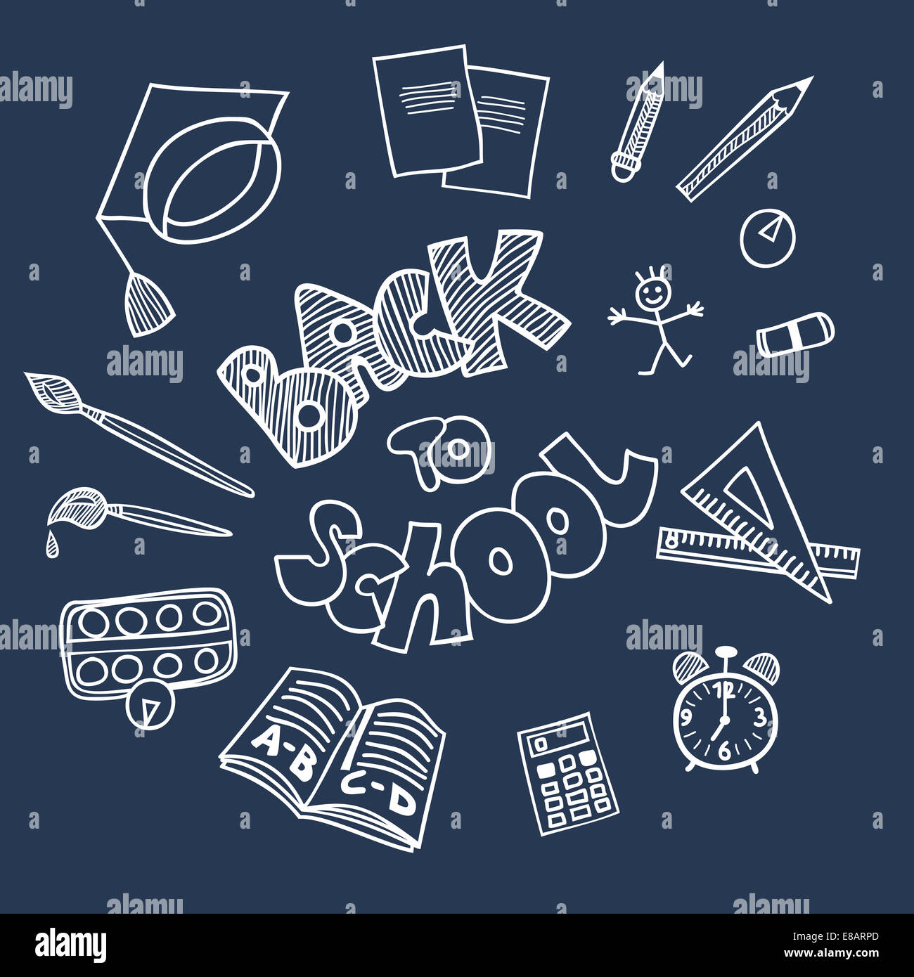 Back to school supplies doodles on blackboard Stock Photo - Alamy