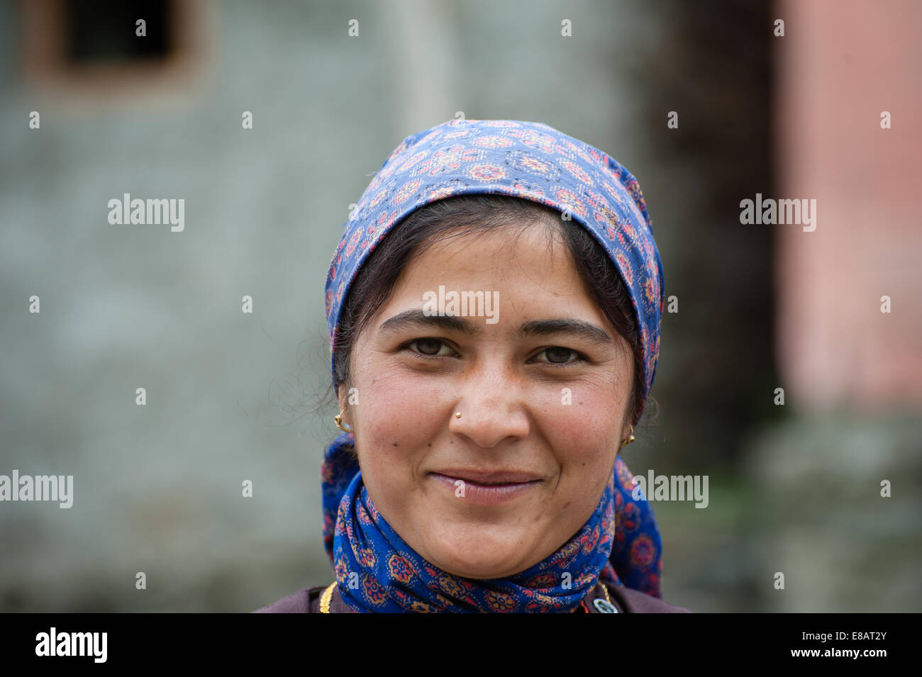 smiling young village girl is ready for photograph. darcha village ...