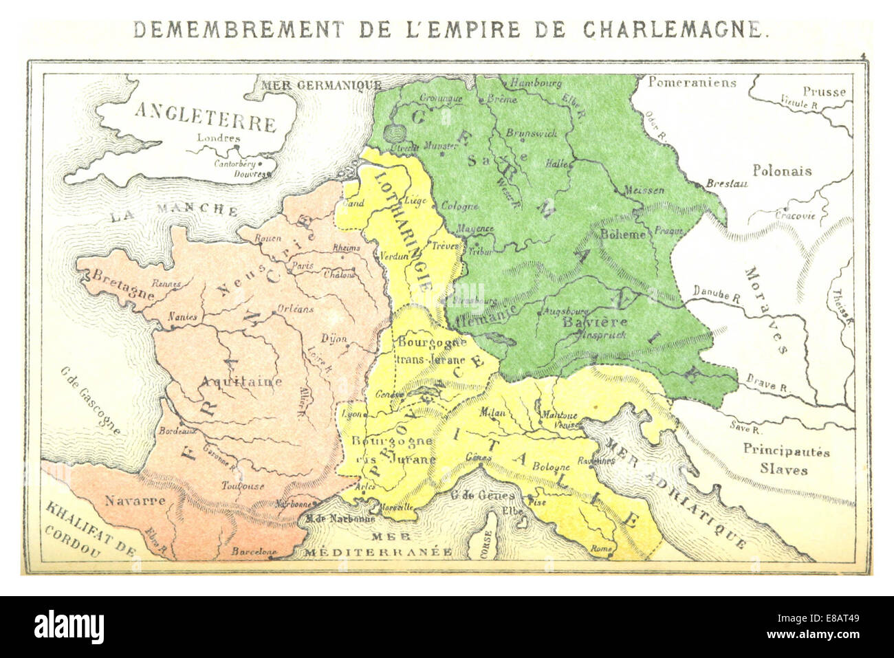 An illustration depicting the fragmentation of Charlemagne’s Empire ...
