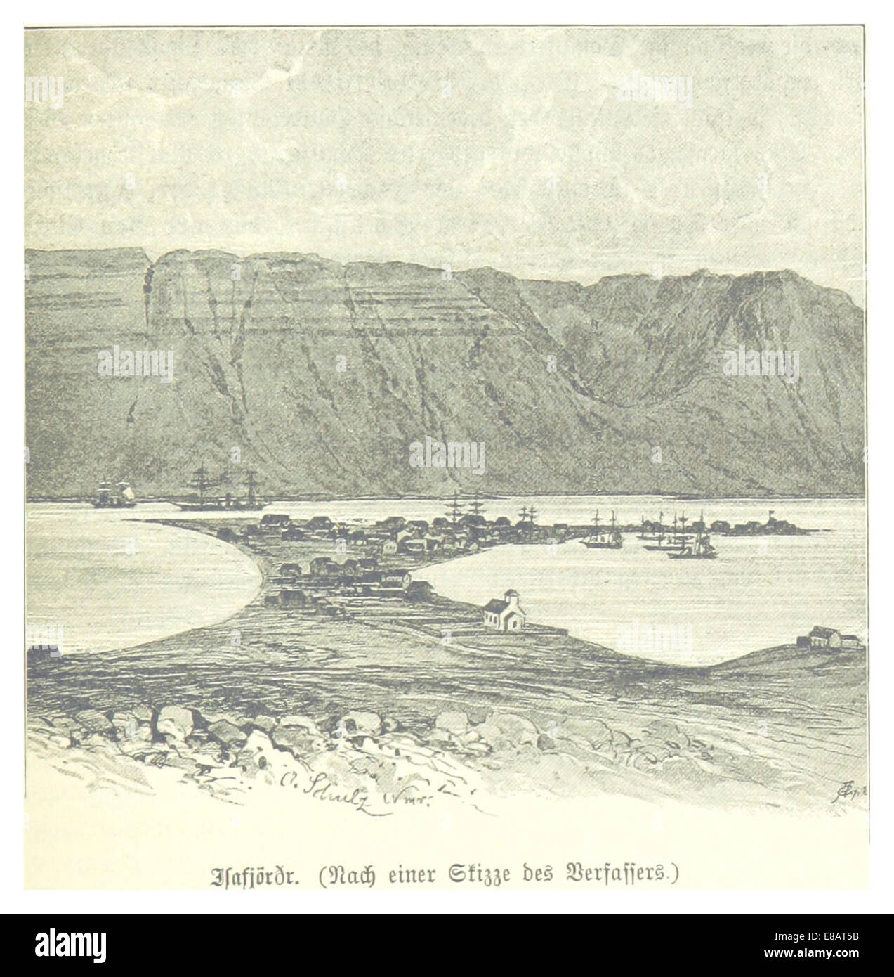 This 1889 illustration by Baumgartner (Baumg) features a map or drawing ...
