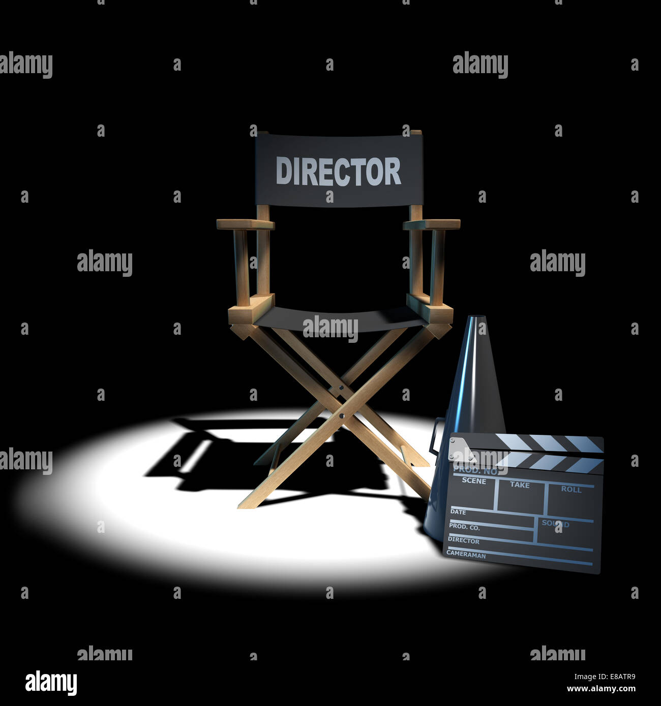 3d render of a film directors chair in a spotlight Stock Photo - Alamy