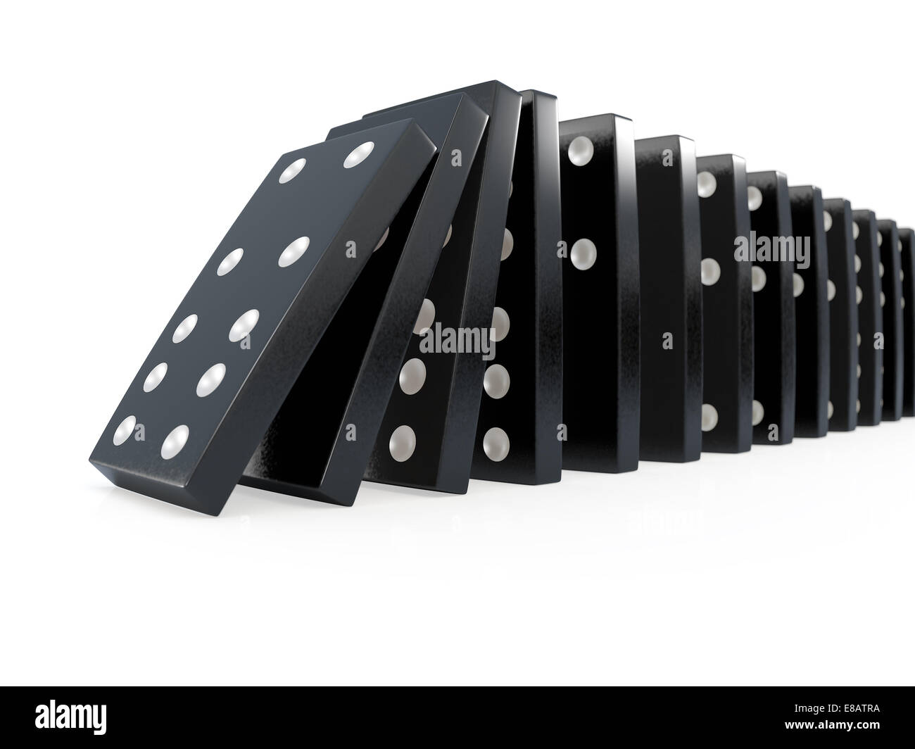 3d render of crashing black dominoes in chain reaction Stock Photo - Alamy