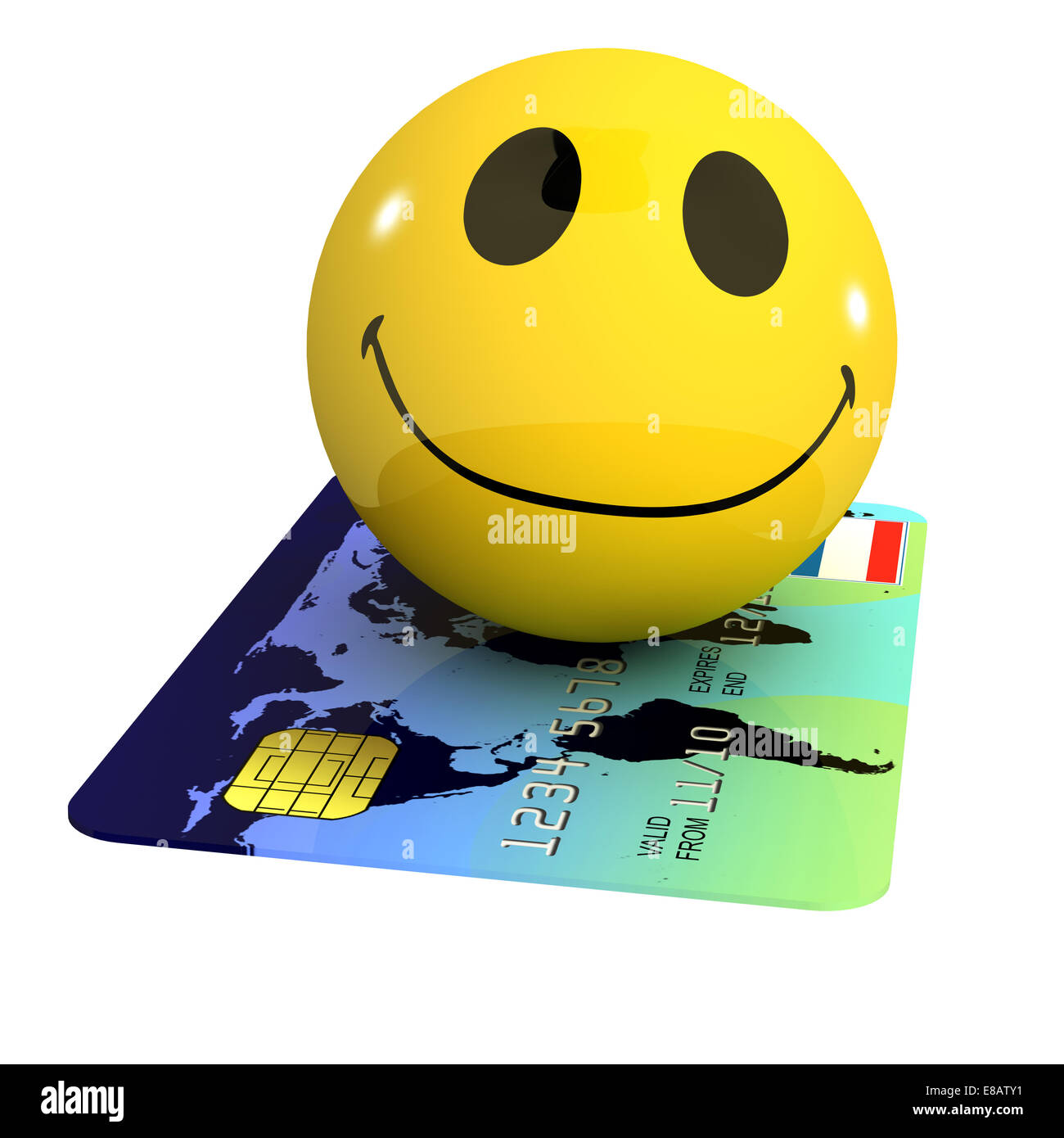 3d render of a smiley riding on a credit card Stock Photo - Alamy