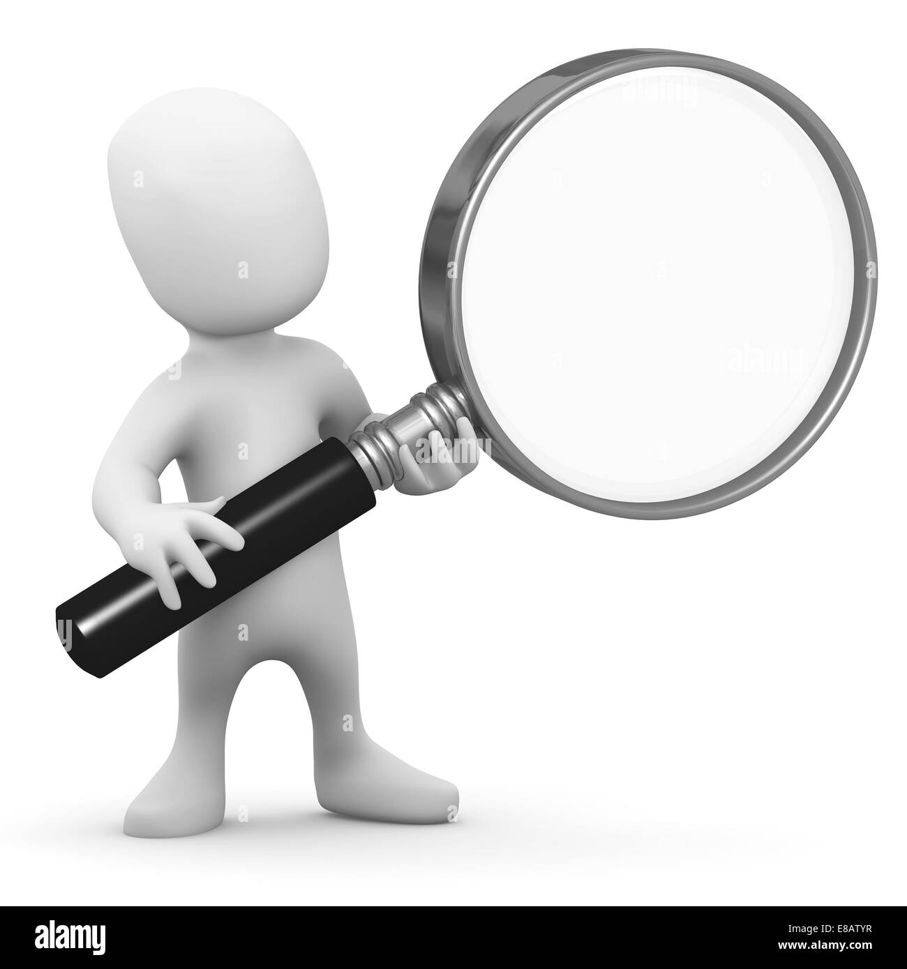 3d render of a little man with a magnifying glass Stock Photo - Alamy