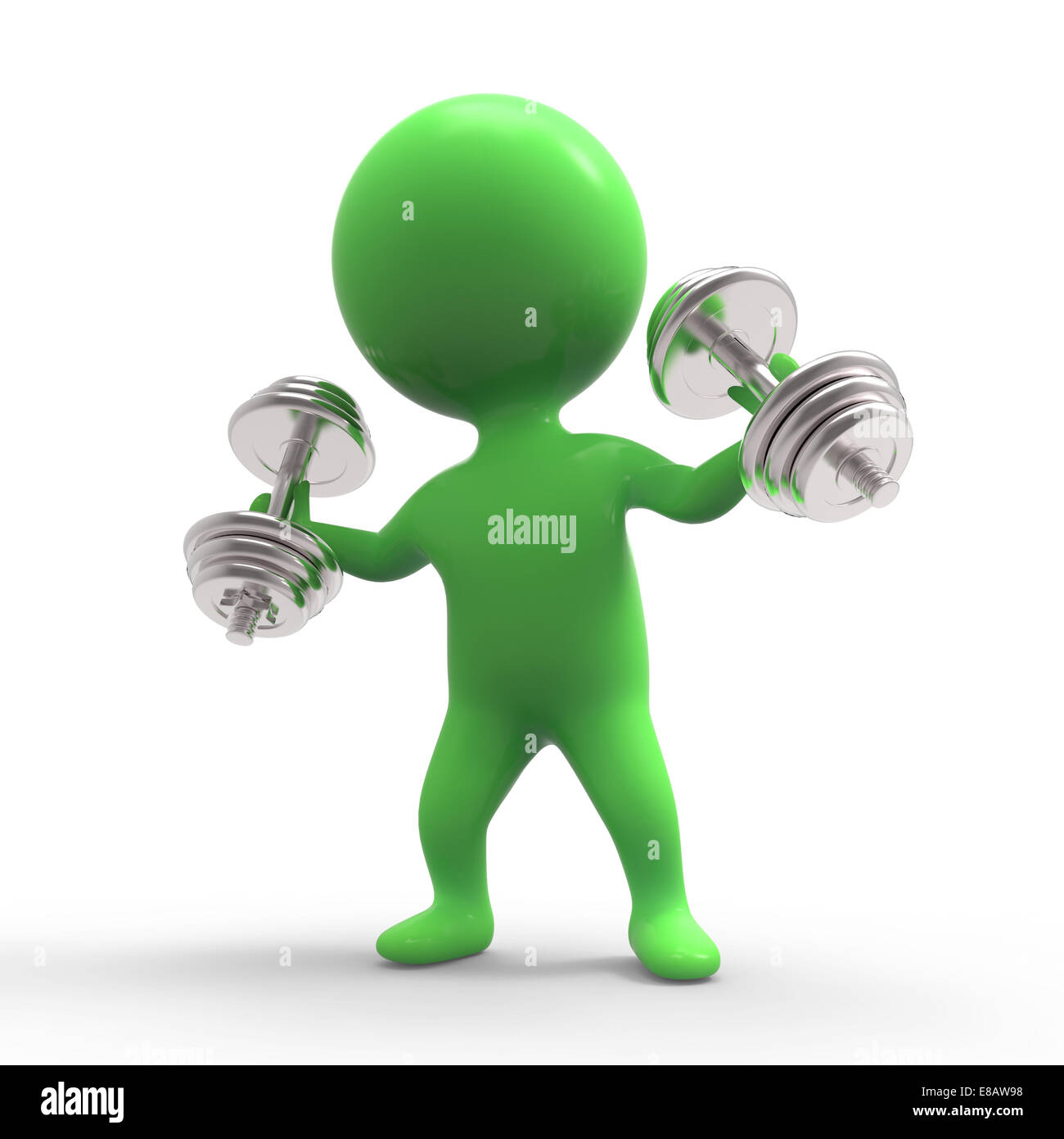 3d render of a little green man lofting weights Stock Photo - Alamy