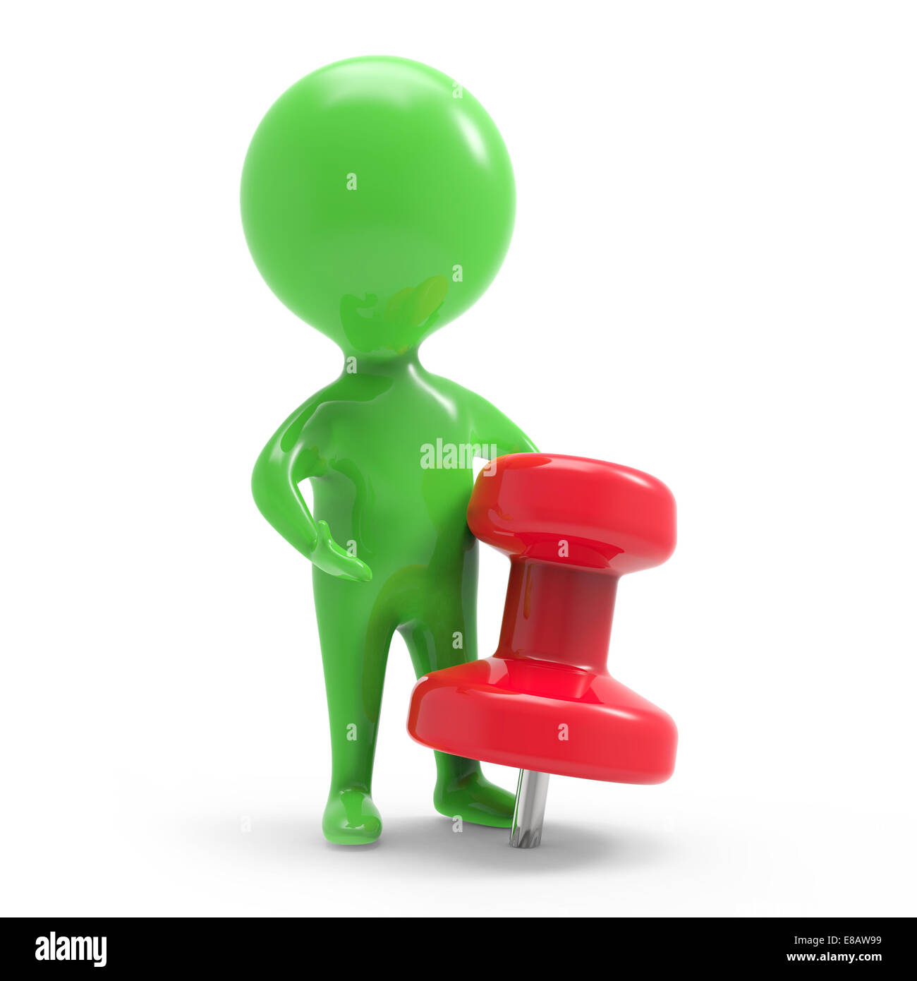 3d render of a little green person with a red pin Stock Photo - Alamy