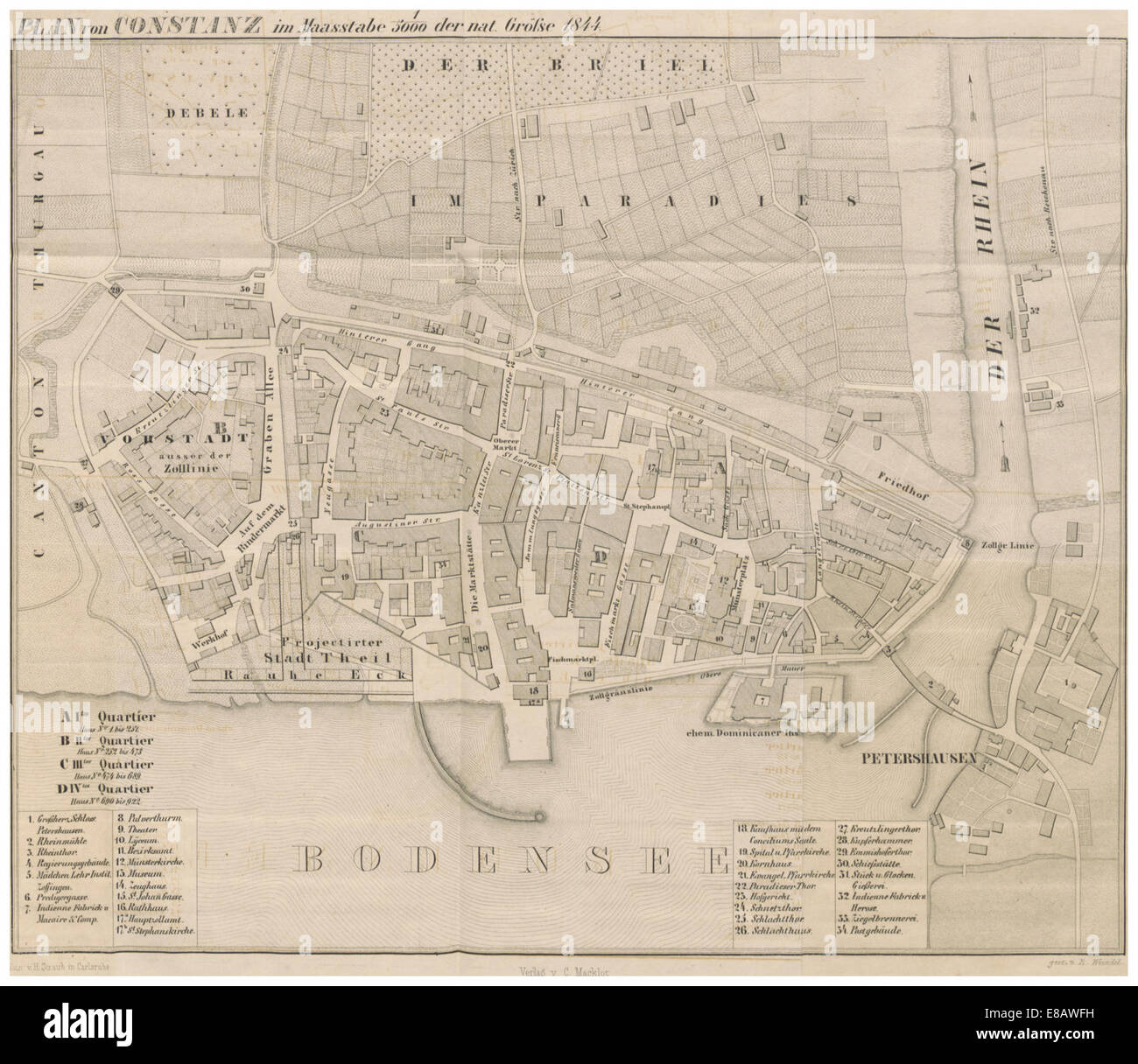 This 1844 illustration from Ghzgt. Baden depicts a map of Constance ...