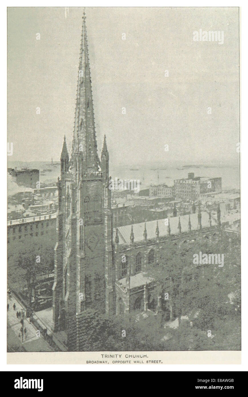 A historic illustration of Trinity Church, located on Broadway ...
