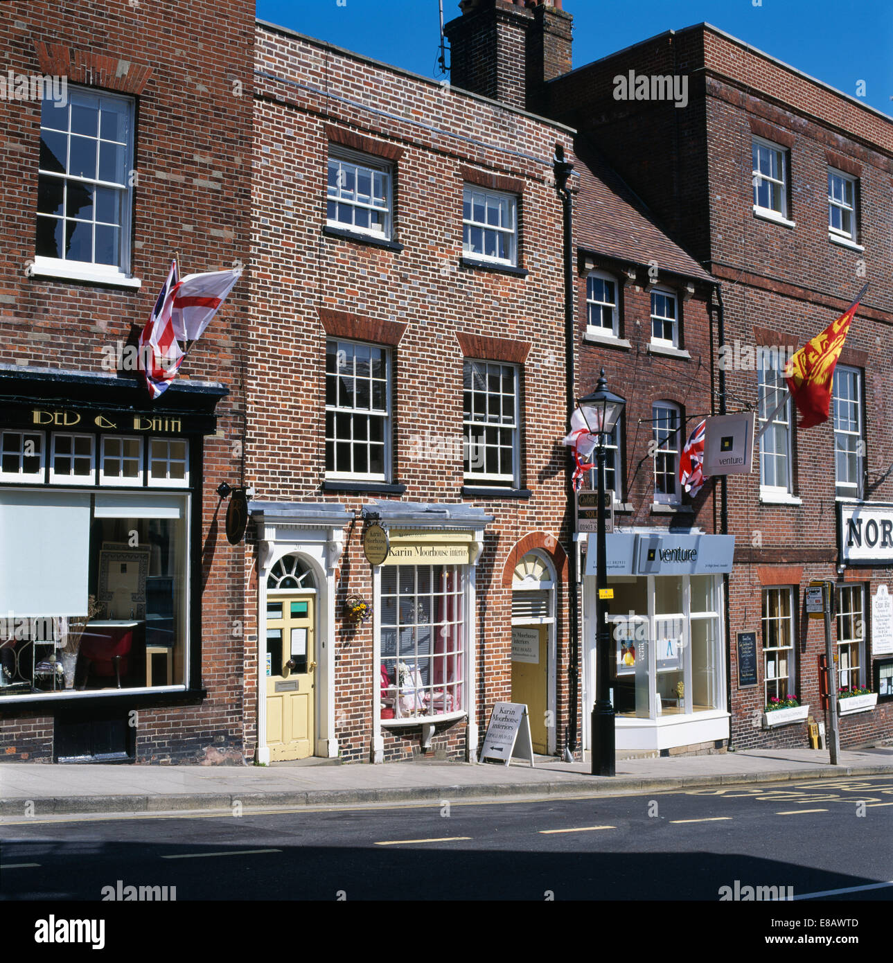 Row of shops in English country town Stock Photo - Alamy
