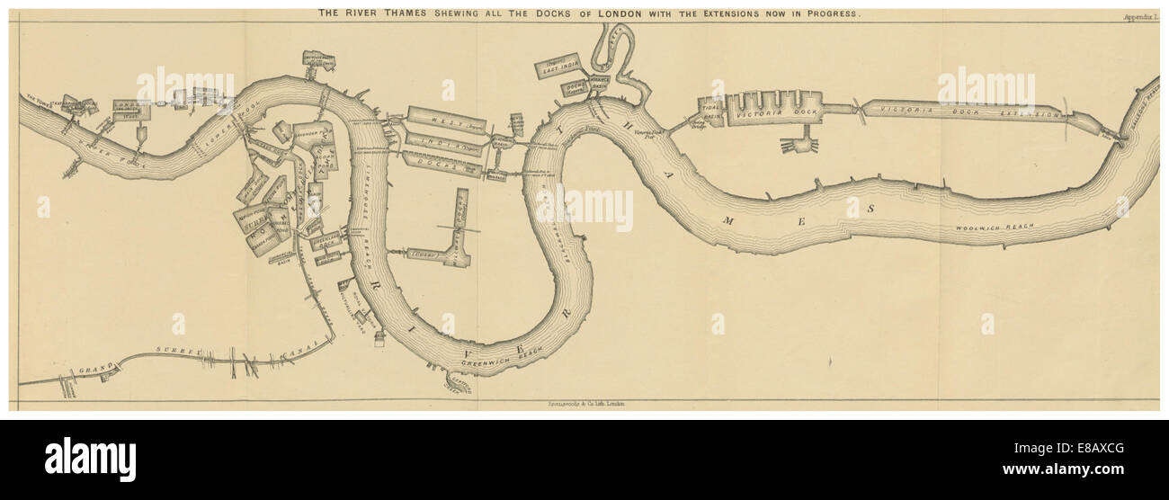 A detailed illustration showing the River Thames in London, with all ...