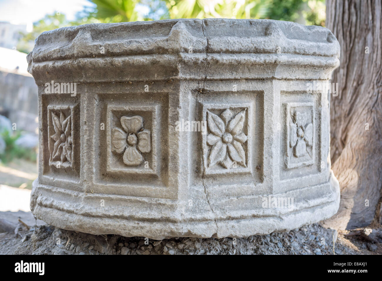 Carved ancient roman column's base city of Kos Stock Photo - Alamy