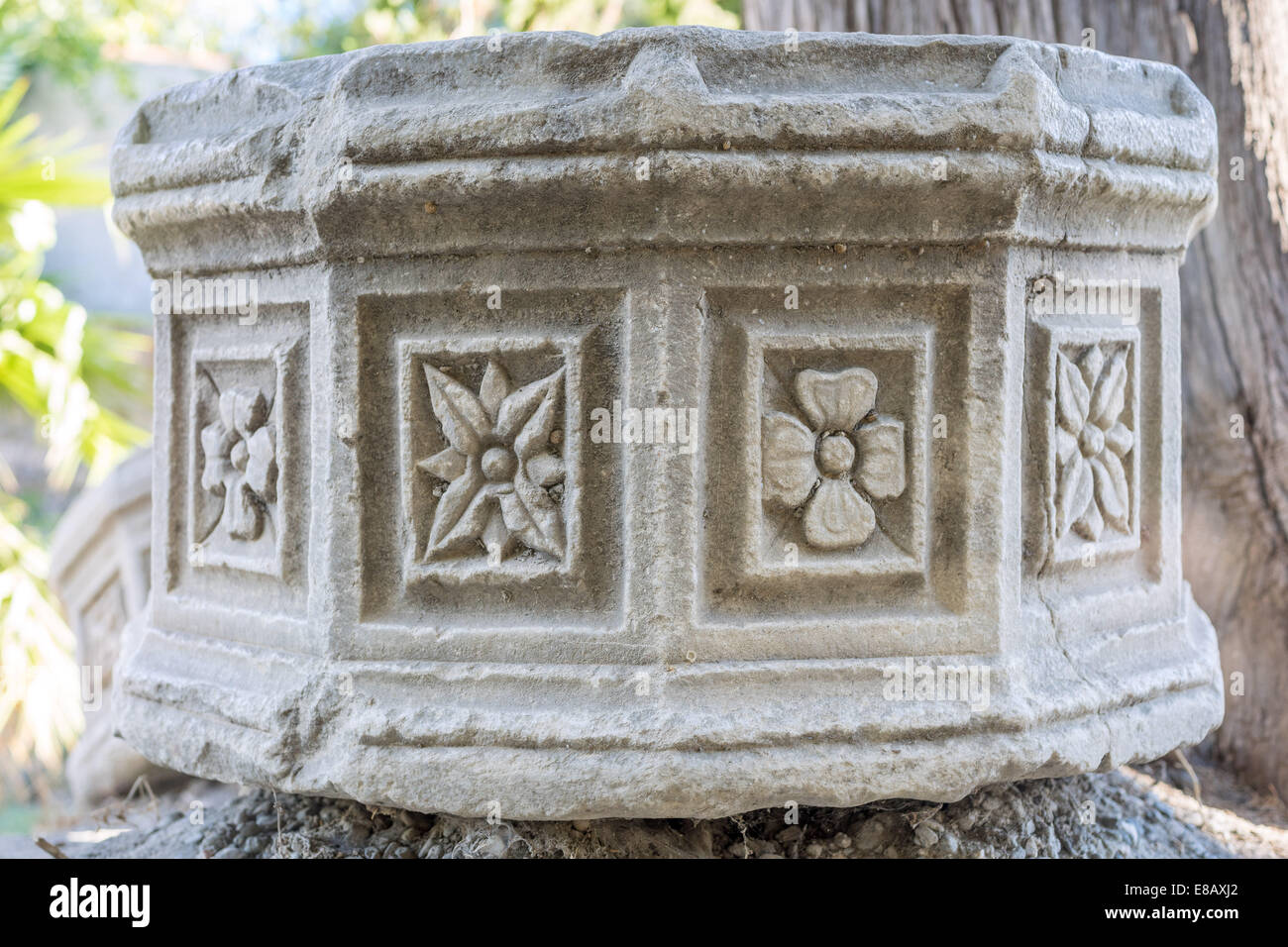 Carved ancient roman column's base city of Kos Stock Photo - Alamy