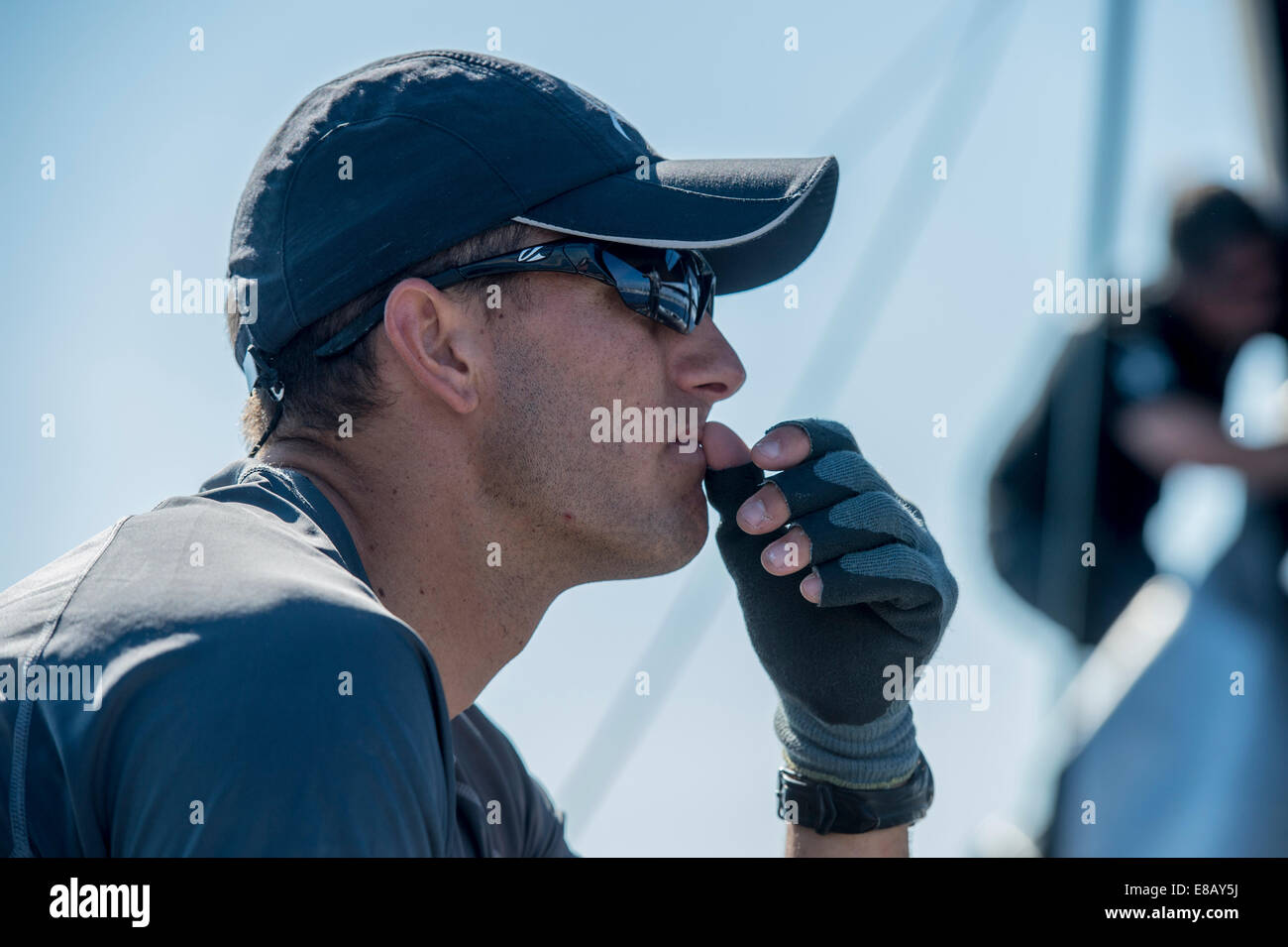 Nice, France. 3rd October, 2014. Emirates Team New Zealand trimmer ...