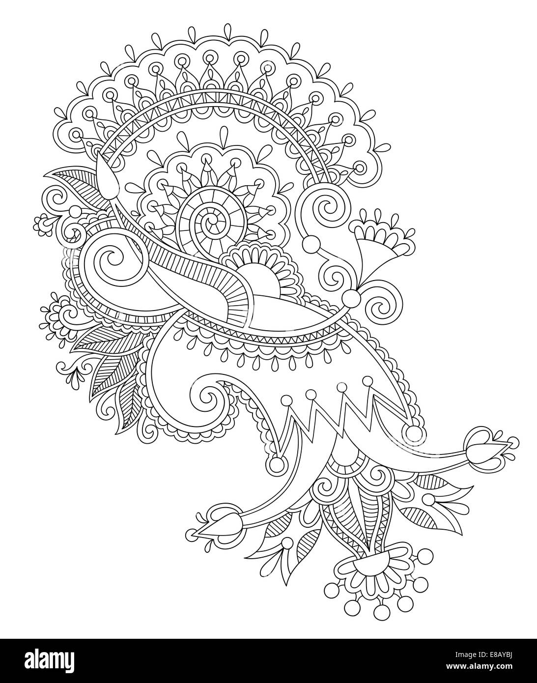 original hand draw line art ornate flower design. Ukrainian trad Stock ...
